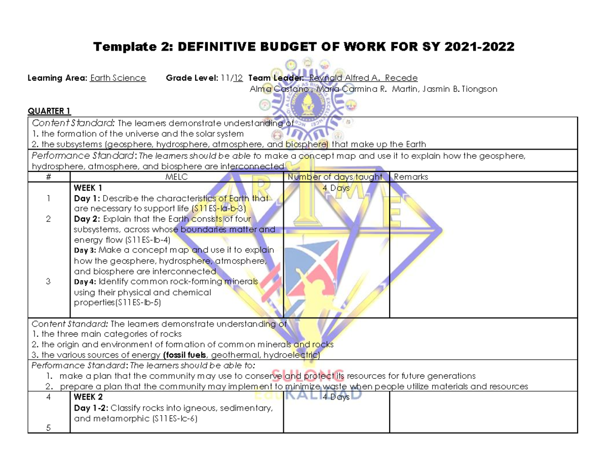 DBOW Earth-Science - earth science - Template 2: DEFINITIVE BUDGET OF ...