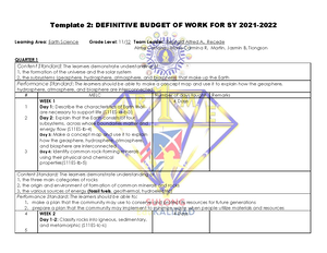 BOW for SHS Core Subjects - PIVOT 4A BUDGET OF WORK (BOW) FOR SENIOR ...