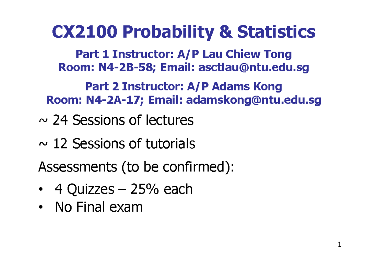 Cx2100 Lec Slides P1-1(students) - ~ 24 Sessions of lectures ~ 12 ...