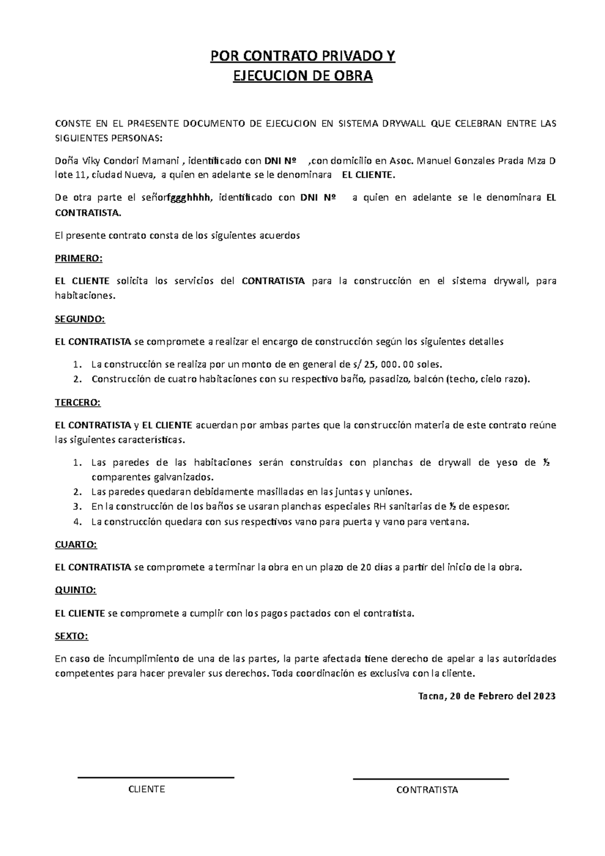 POR Contrato Privado Y Ejecucion DE OBRA - POR CONTRATO PRIVADO Y ...