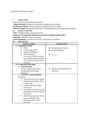 Lesson Plan in Experiment, outcome, sample space and event - Lesson ...