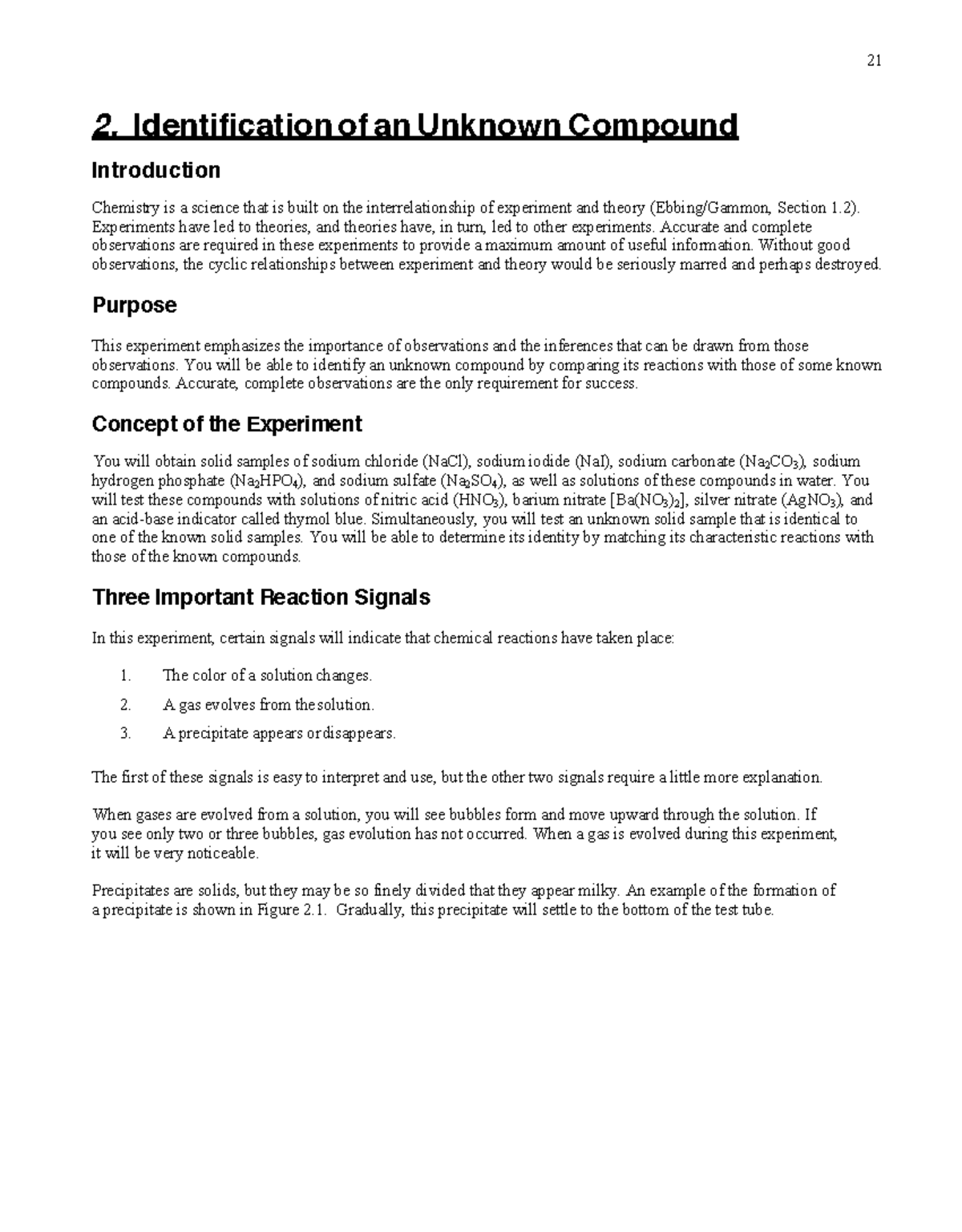 Experiment 2 - Identification of an Unknown Compound - 2 ...