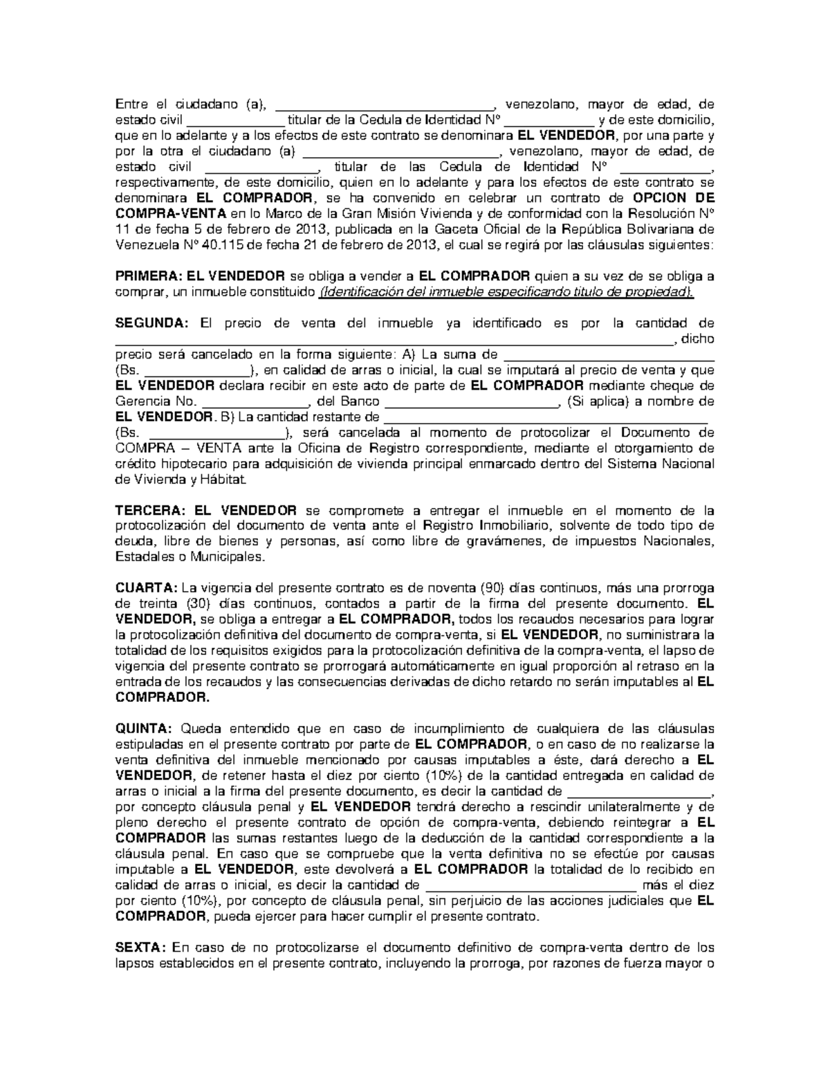 Modelo DE Compra Venta - Entre el ciudadano (a), _____________________________, venezolano ...