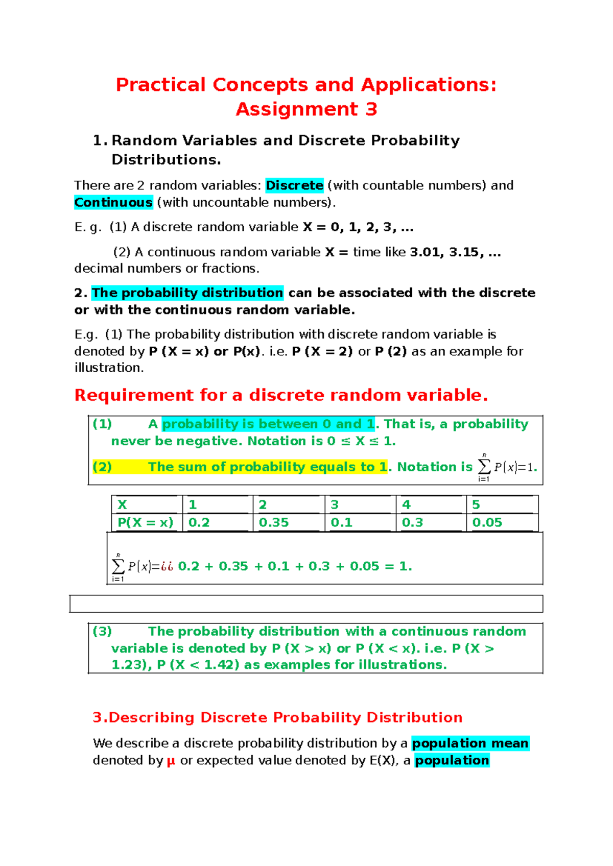 Probability Distribution and Applications Assignment 3 - Practical Concepts and Applications ...