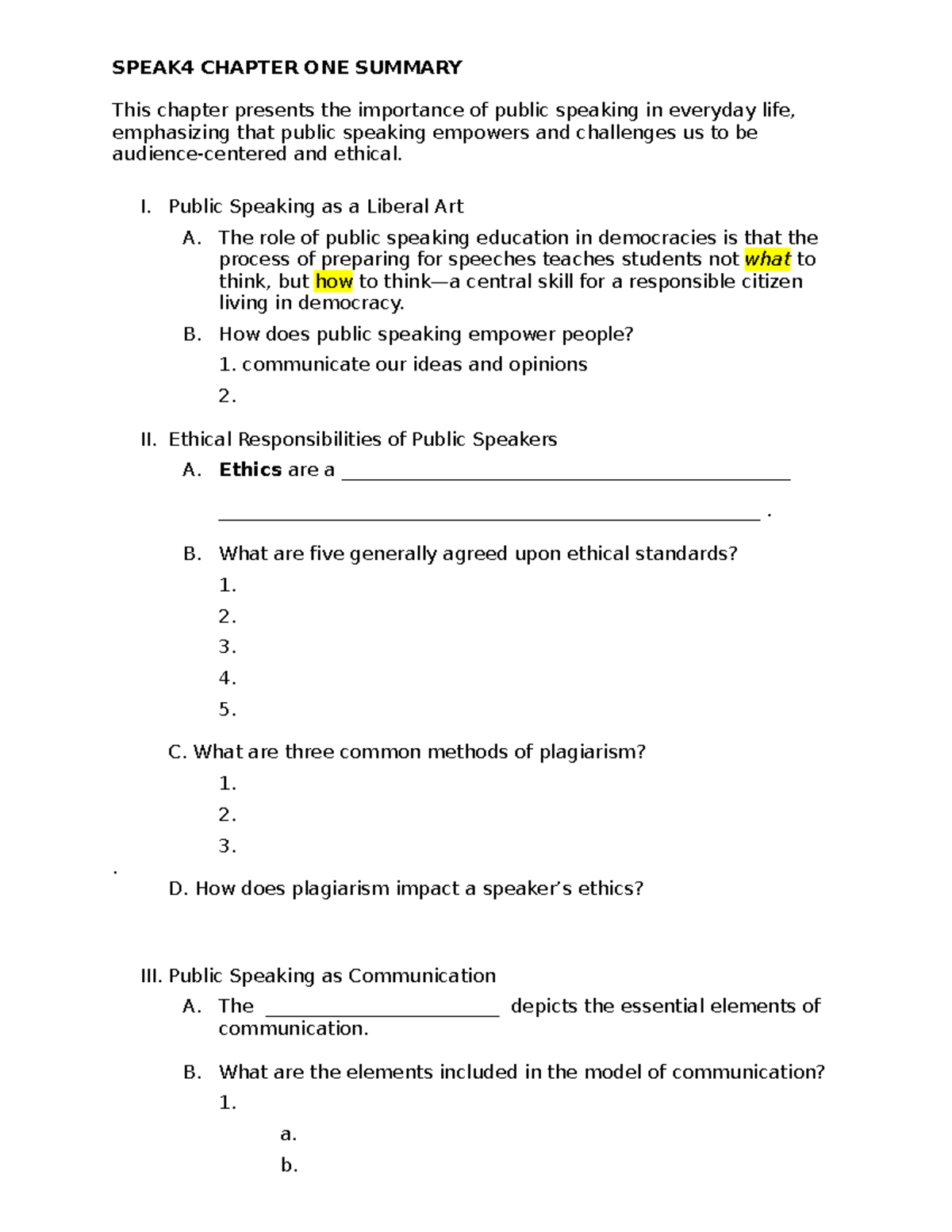 Chapter 6 Summary Notes - SPEAK4 CHAPTER ONE SUMMARY This chapter ...