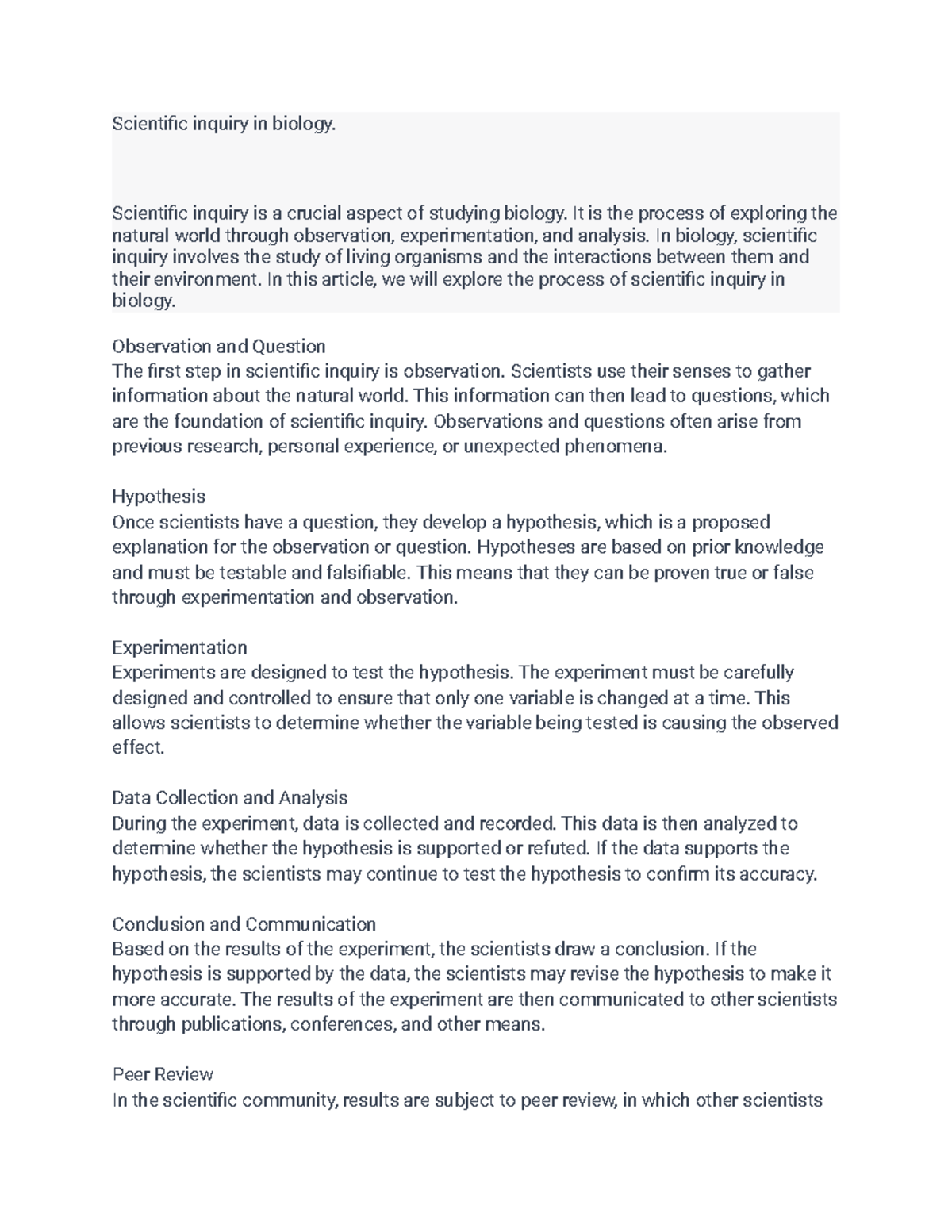 Scientific inquiry in biology - Scientific inquiry is a crucial aspect ...