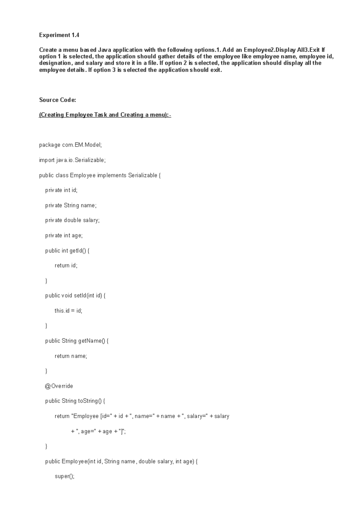 Experiment 4 Program - hdhdhh - Experiment 1. option 1 is selected, the ... Experiment 4 Program - hdhdhh - Experiment 1. option 1 is selected, the ...