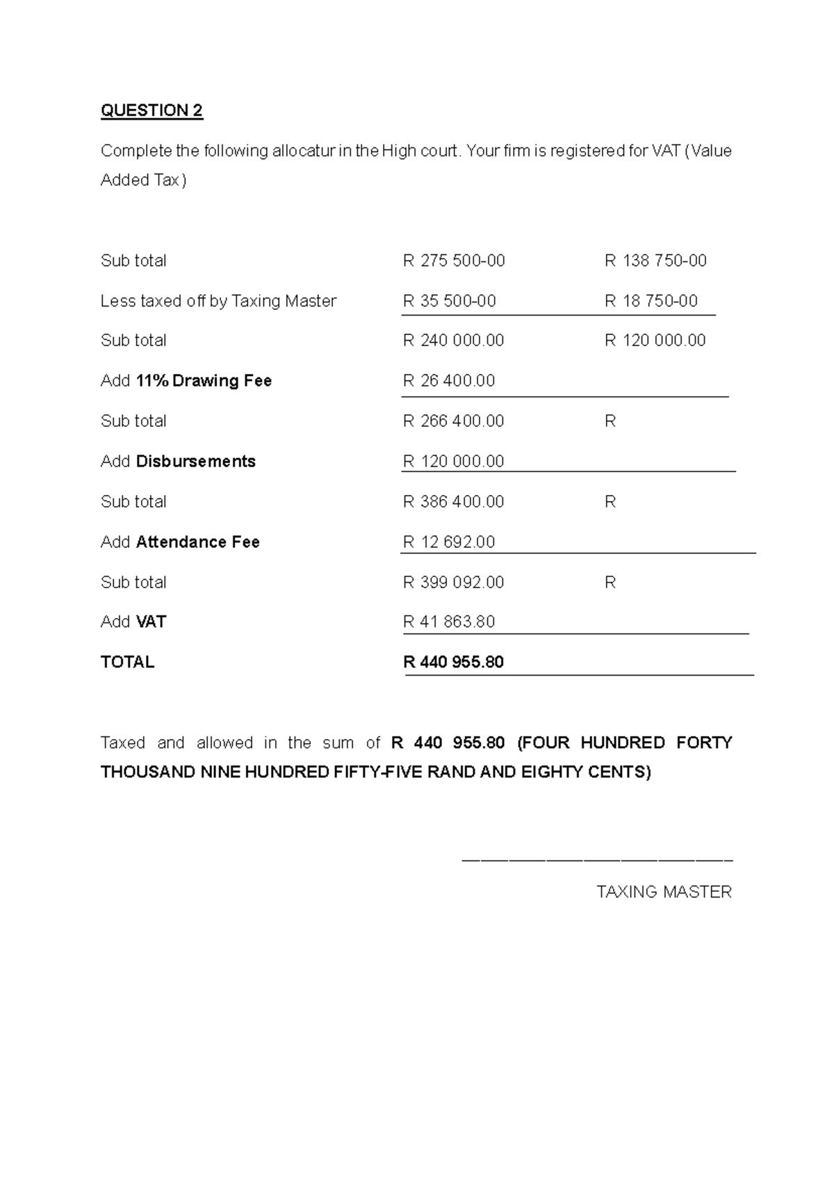 Lega Cost - Allocatur - QUESTION 2 Complete the following allocatur in ...