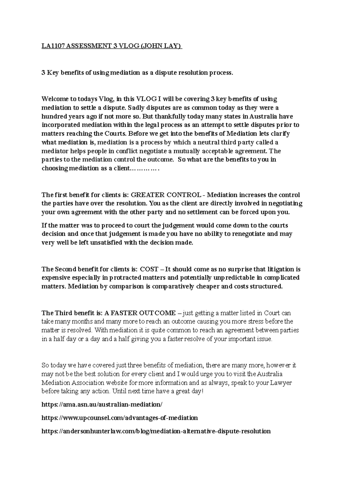 Task 3 VLOG LA1107 VIDEO BLOG ASSIGNMENT - LA1107 ASSESSMENT 3 VLOG ...