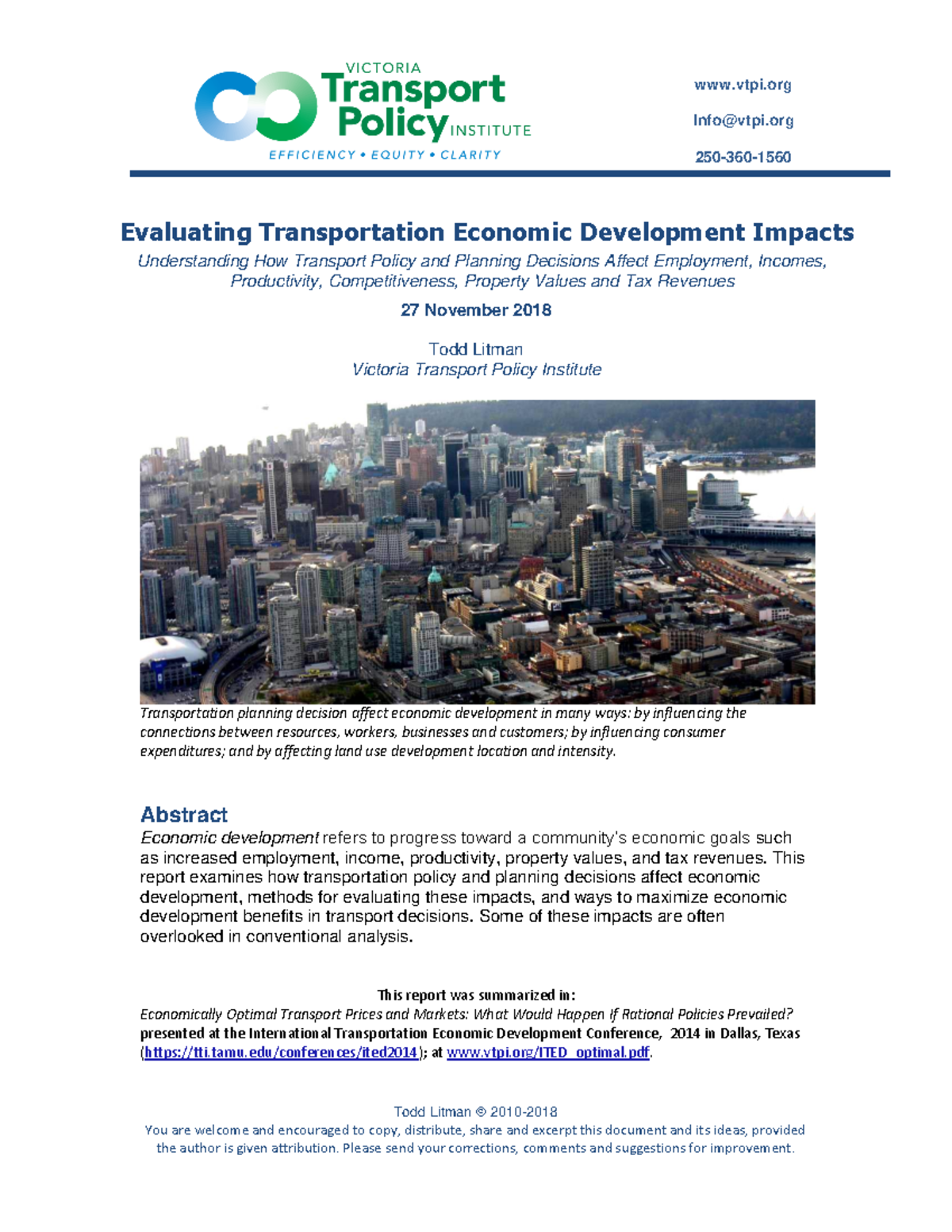 Econ dev - study material for transportation economics - vtpi Info@vtpi ...