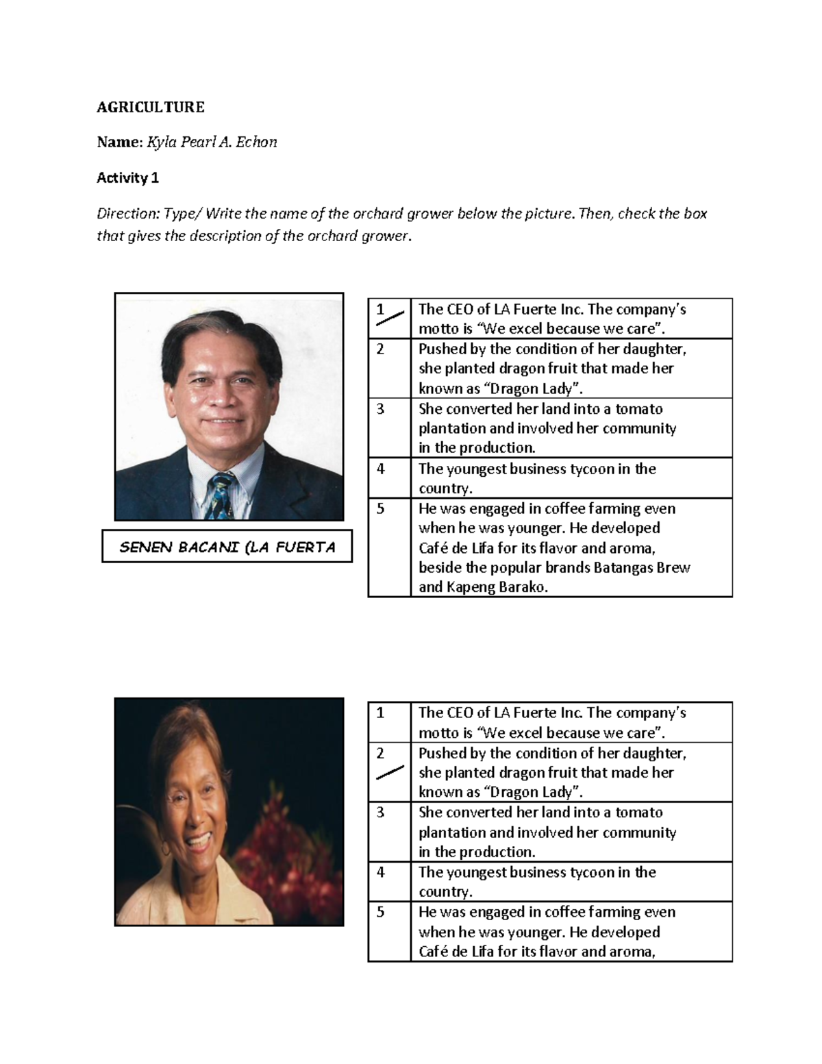 Agriculture (Notes) - AGRICULTURE Name: Kyla Pearl A. Echon Activity 1 ...