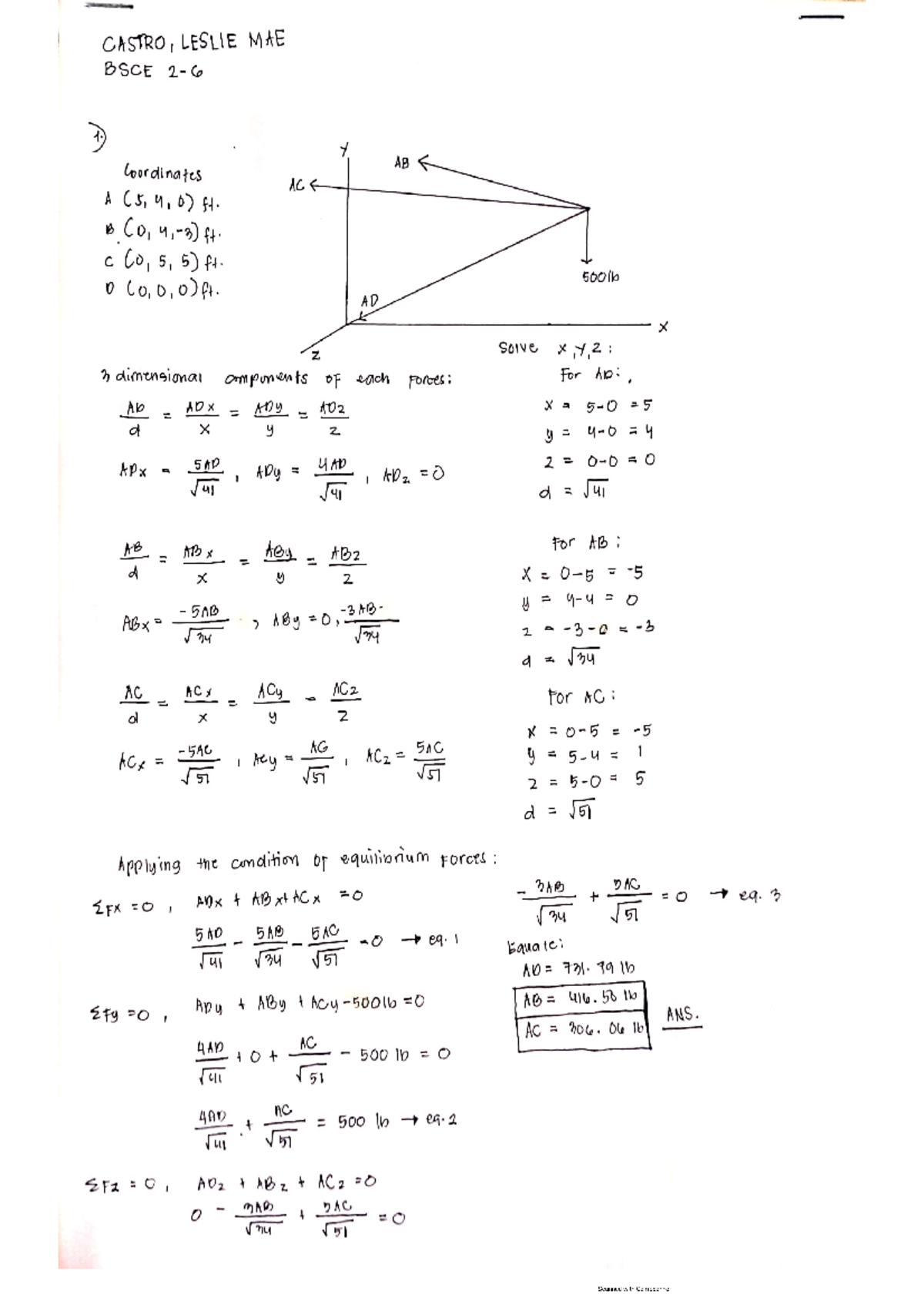STATICS OF RIGID BODIES -Equilibrium of Three-Dimensional Forces ...