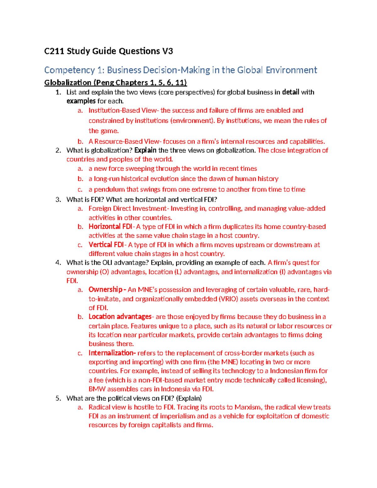 C211 Study Guide Questions V3 - C211 Study Guide Questions V Competency 1: Business Decision ...