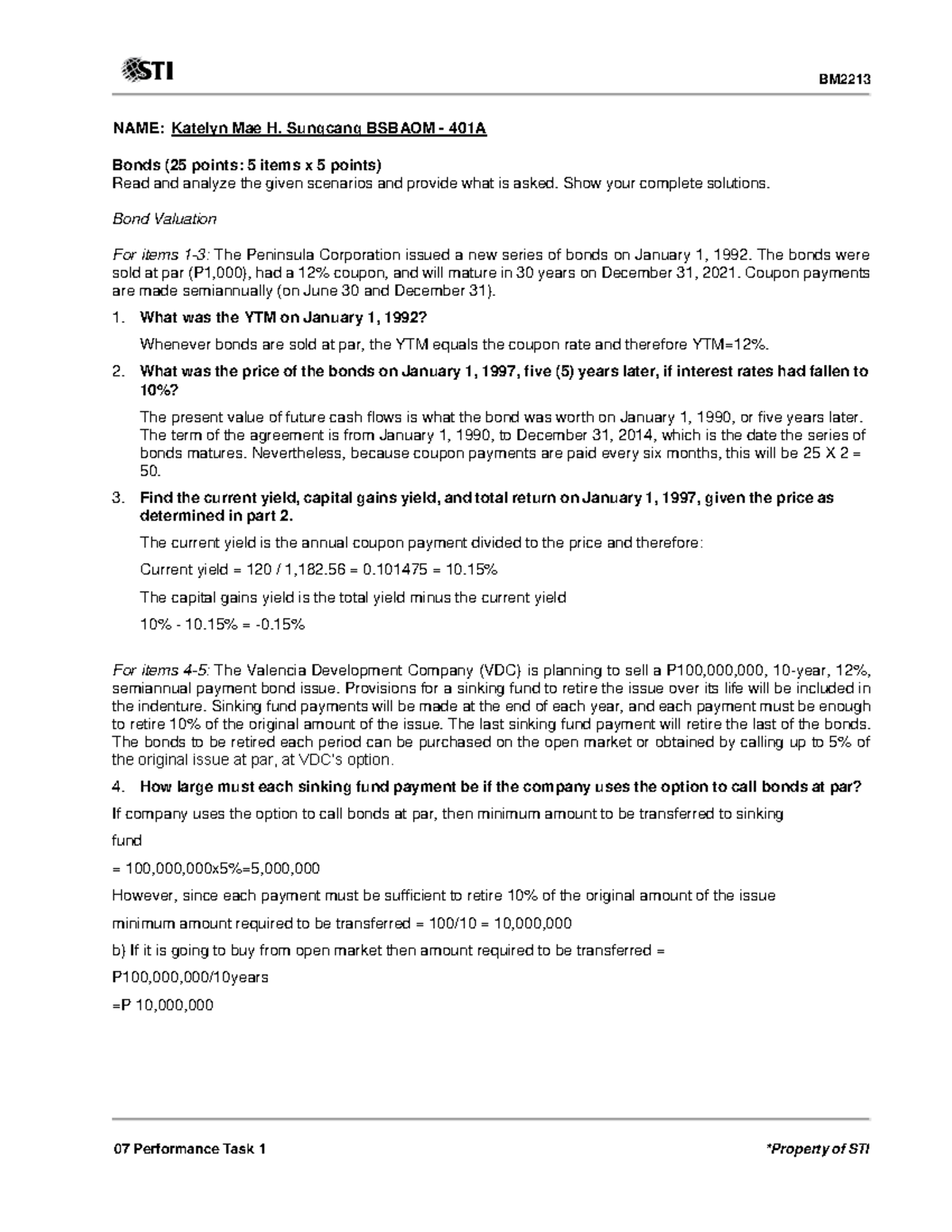 Sungcang 07 Performance Task 1 - BM 07 Performance Task 1 *Property of ...