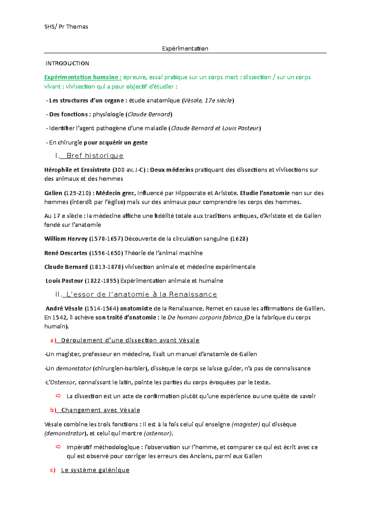 Fiche SHS Expérimentation 1 - Pr Thomas Expérimentation INTRODUCTION ...