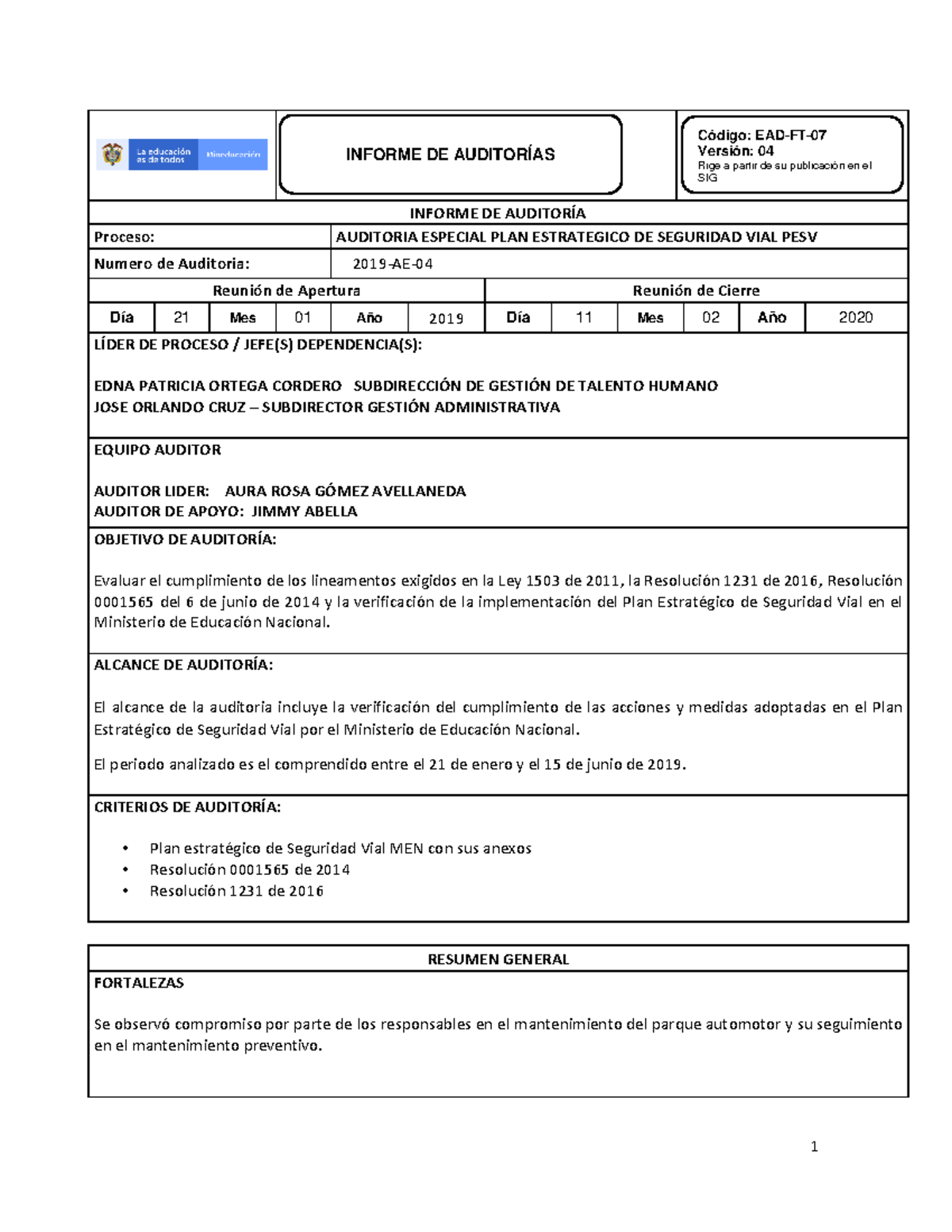 Articles-387564 recurso 05 - INFORME DE AUDITORÍA Proceso: AUDITORIA ...