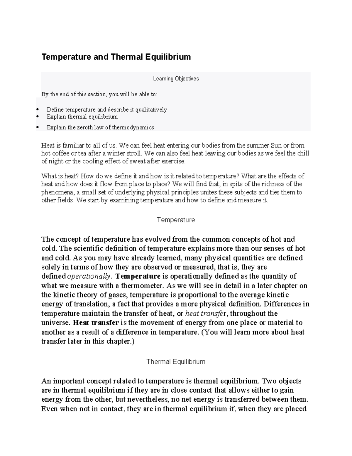 Temperature and Thermal Equilibrium.and thermal expansion - Temperature ...