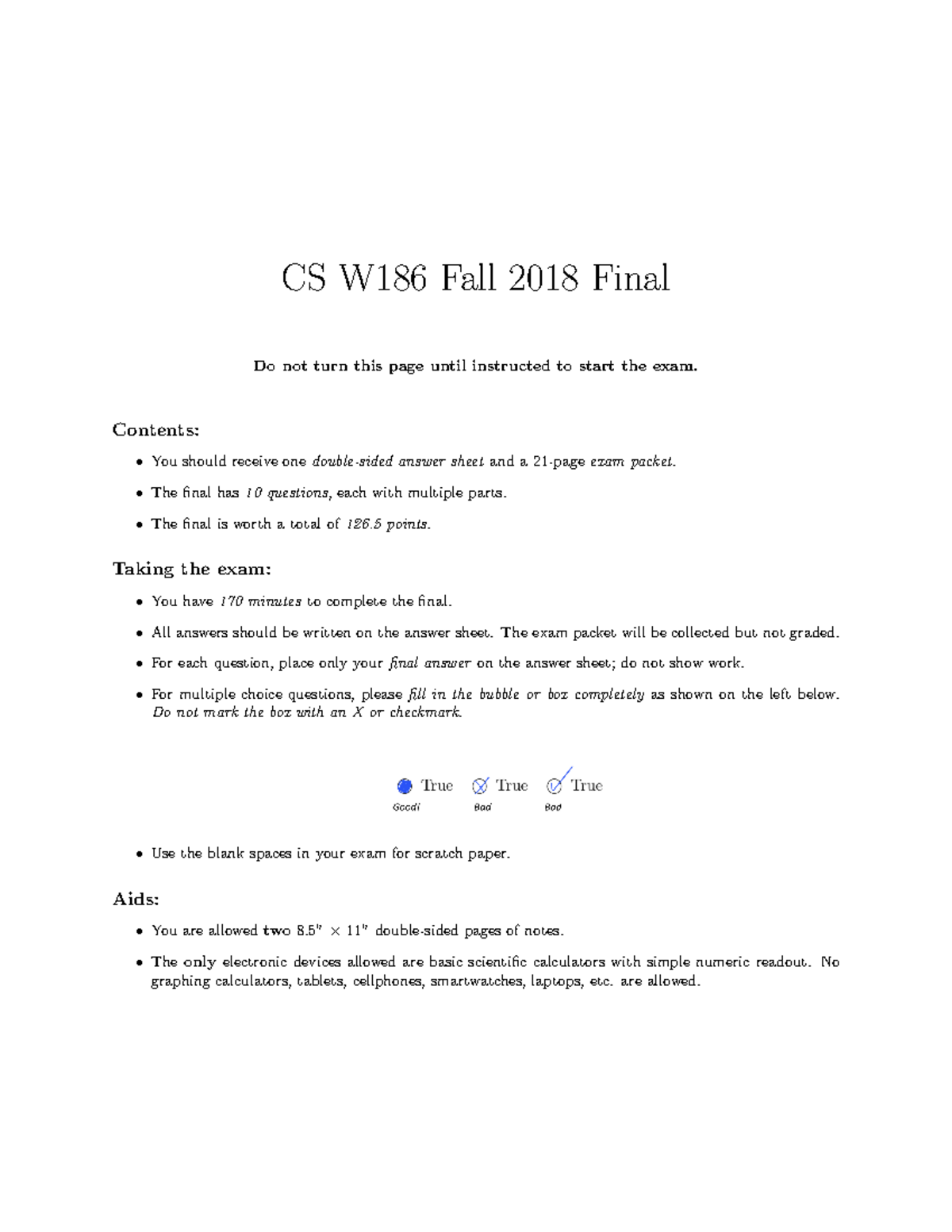 Cs186 fa18 final - practice - CS W186 Fall 2018 Final Do not turn this ...