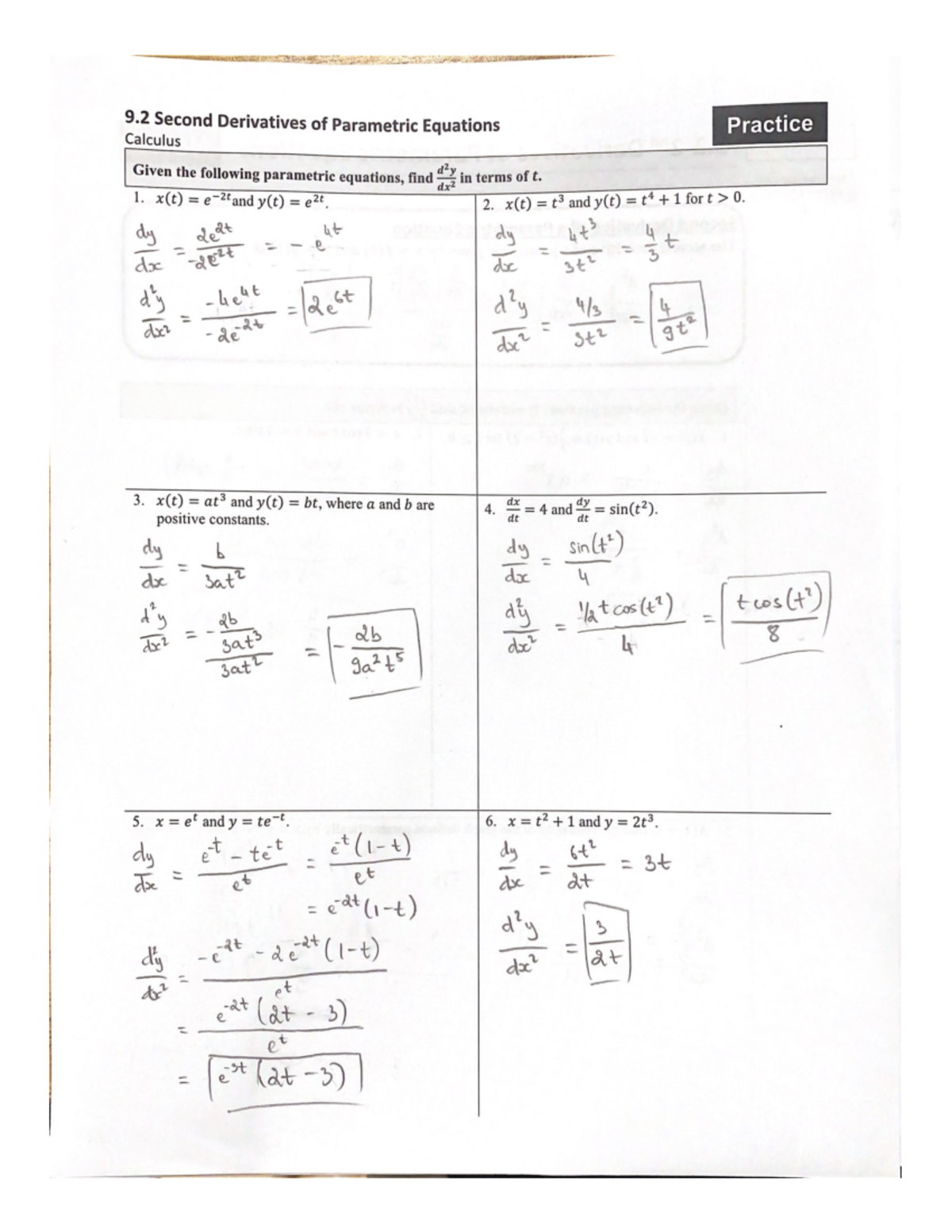 9.2 Second Derivatives of Parametric Equations - Studocu
