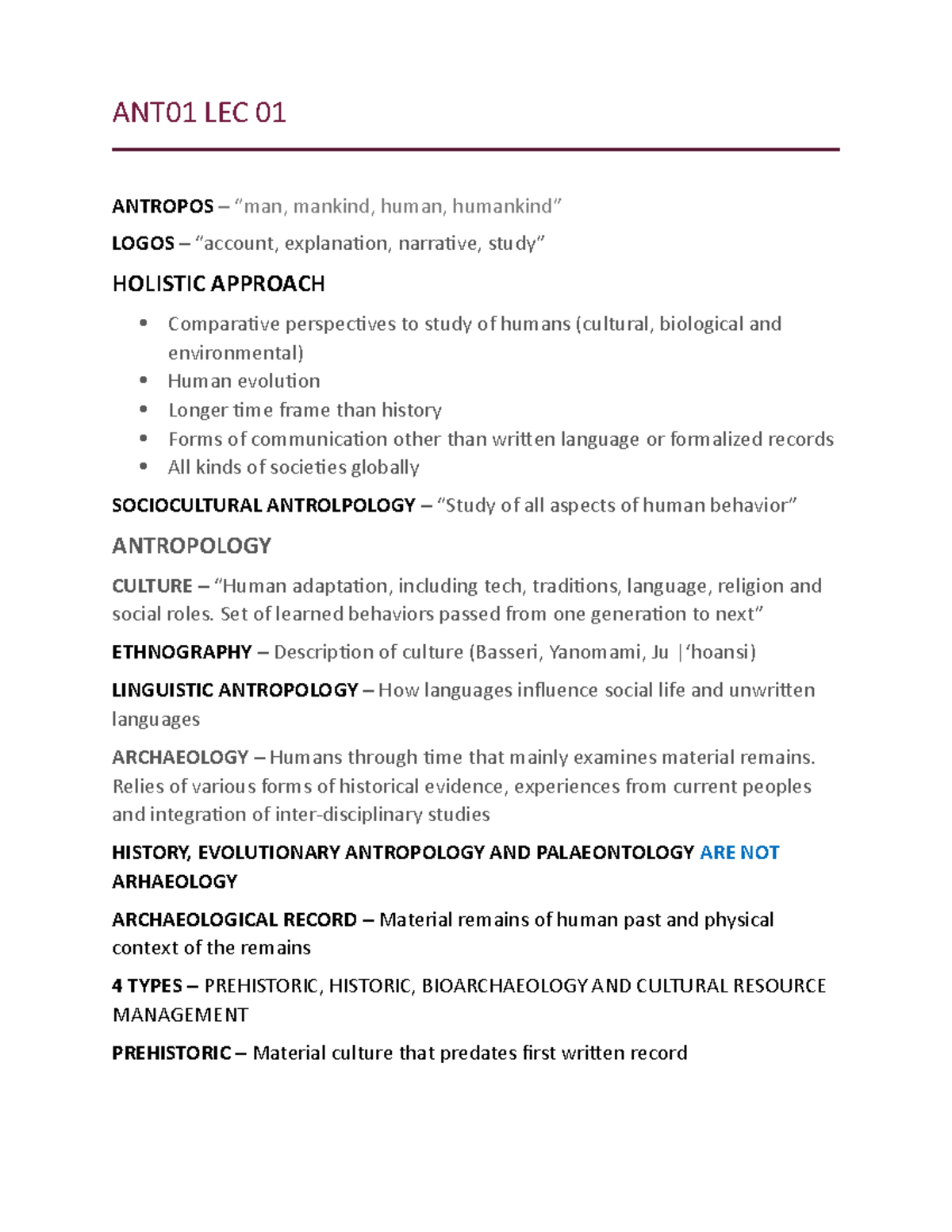ANT01 LEC 01 - Prof. Cummings - ANT01 LEC 01 ANTROPOS mankind, human ...