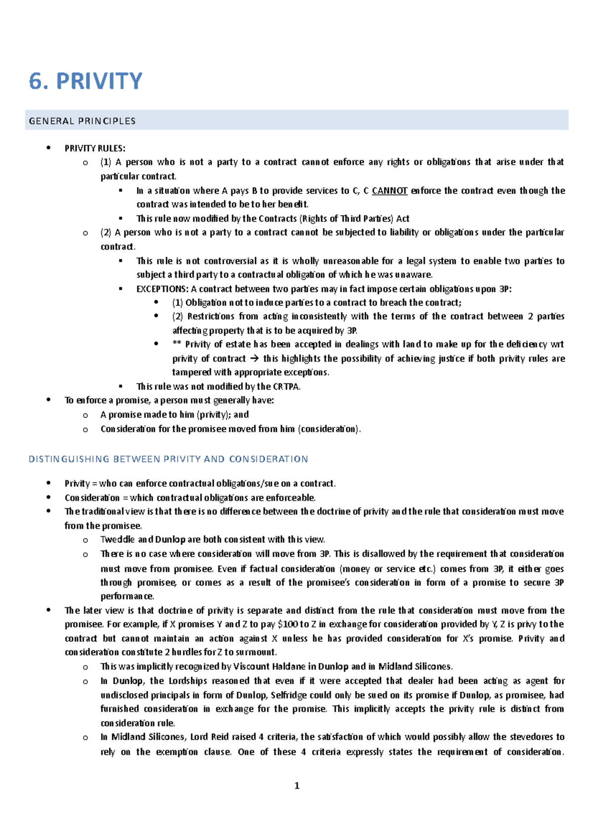 6 - Privity - Summary of the topic - 6. PRIVITY GENERAL PRINCIPLES ...