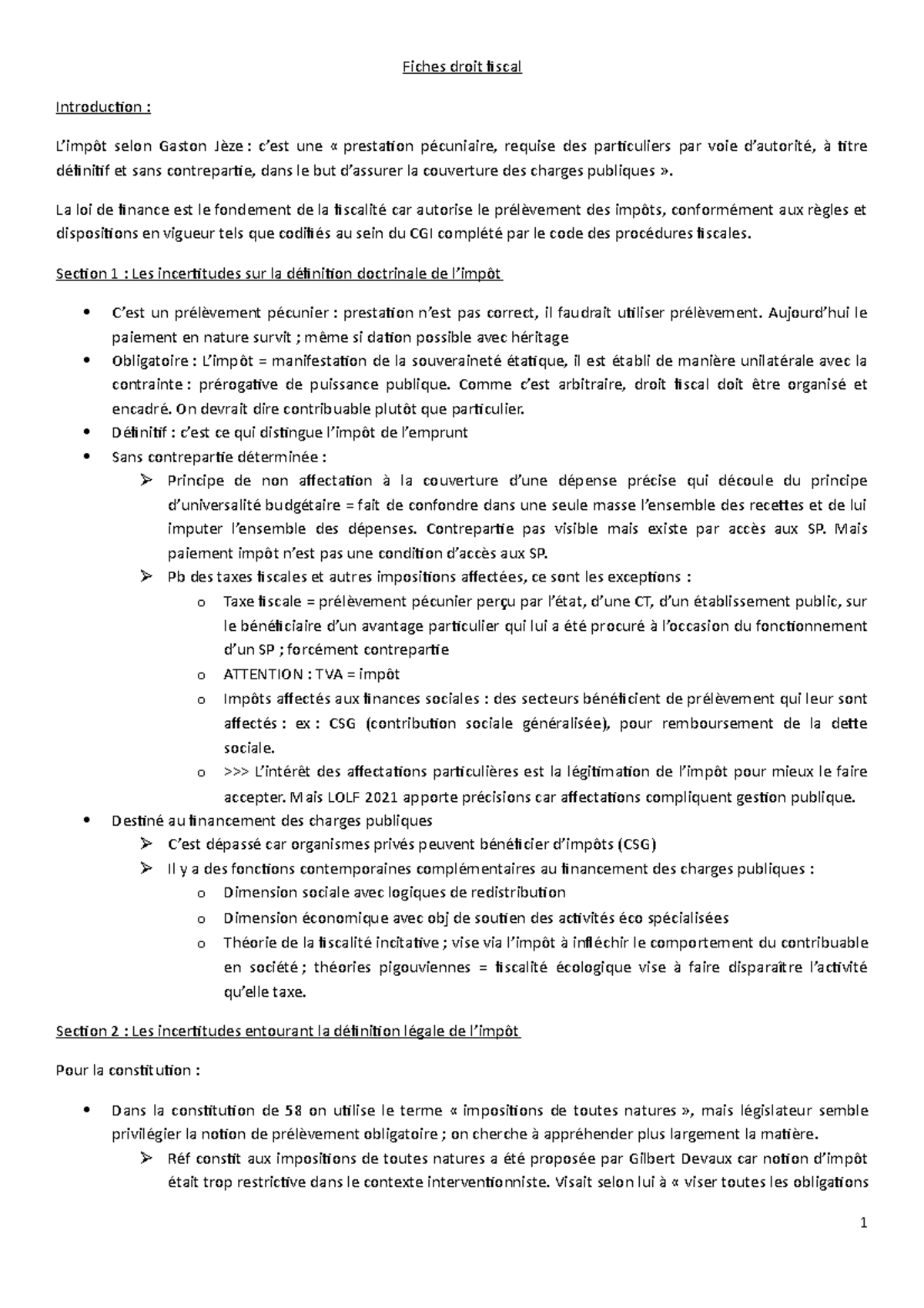 Fiches droit fiscal - Fiches droit fiscal Introduction : L’impôt selon ...