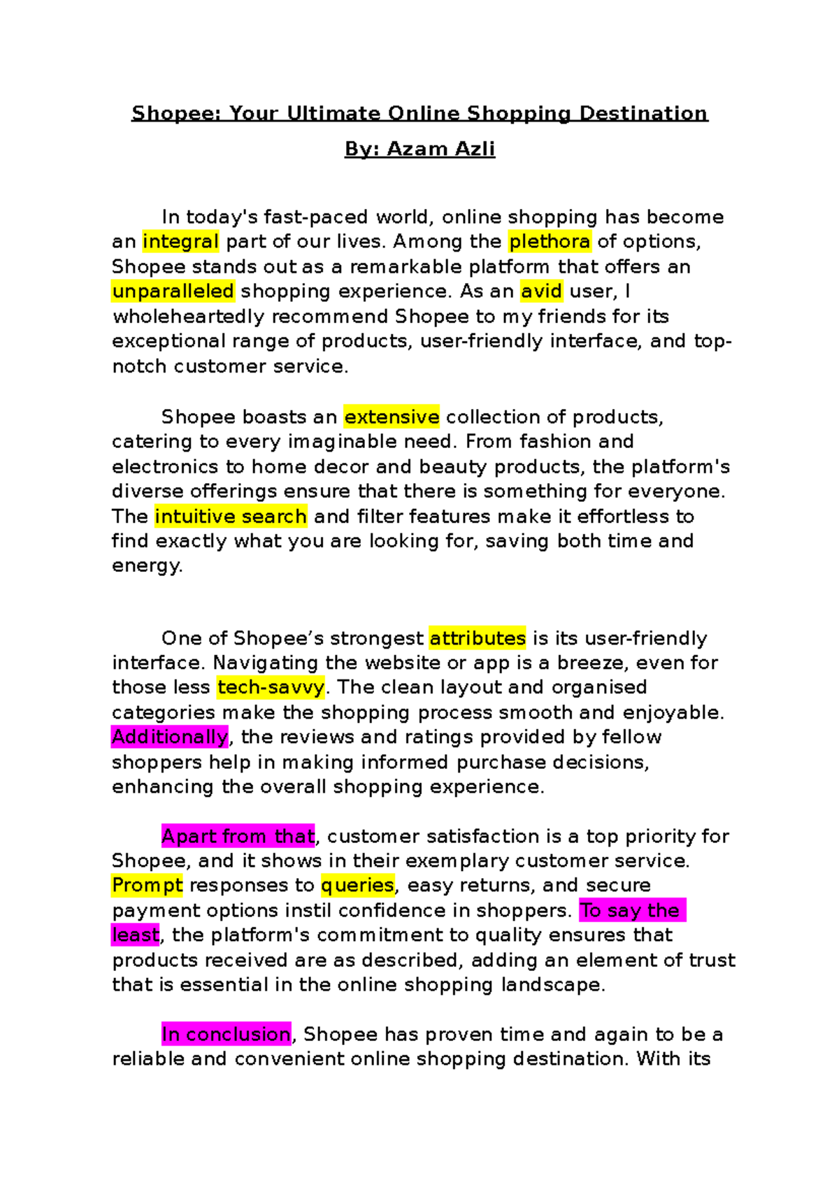 Sample essay - Shopee: Your Ultimate Online Shopping Destination By ...