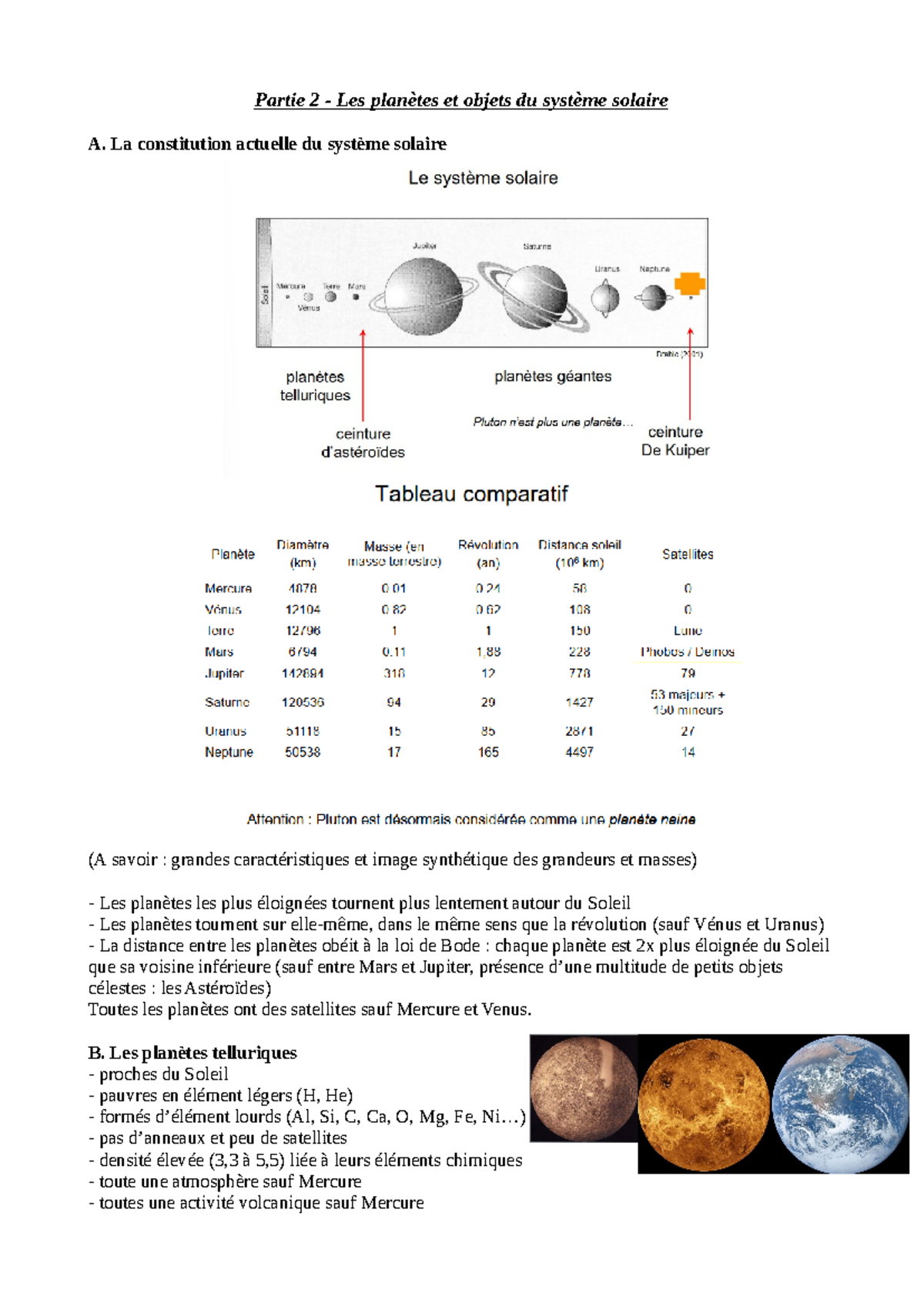 Partie 2 - les planètes et objets du système solaire - La constitution ...