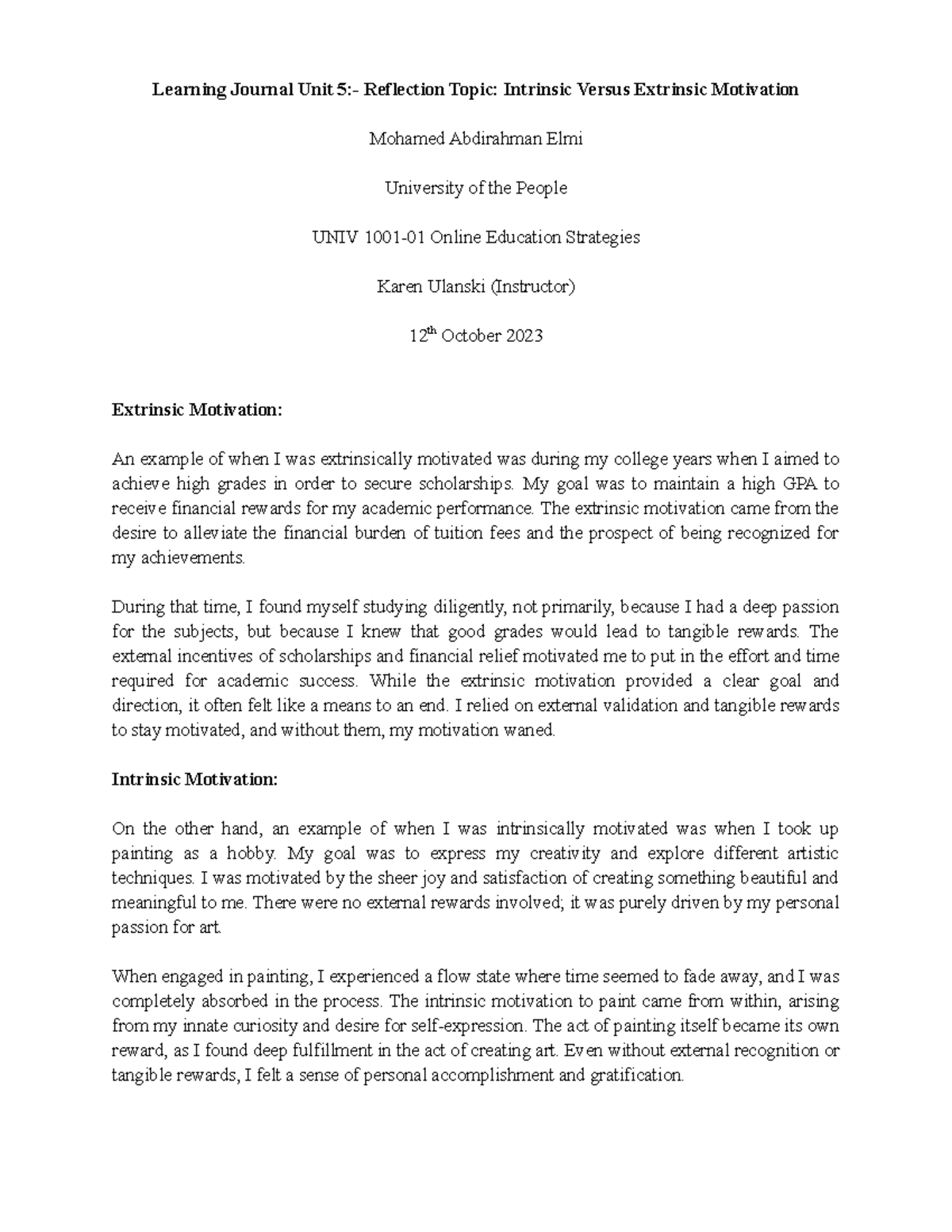 Learning Journal Unit 5 - UNIV 1001-01 - AY2024-T1 - Learning Journal Unit 5:- Reflection Topic ...