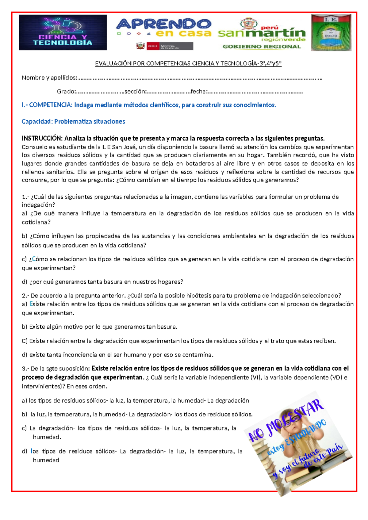Evaluación por competencias CT-3°,4°y5° - EVALUACIÓN POR COMPETENCIAS ...