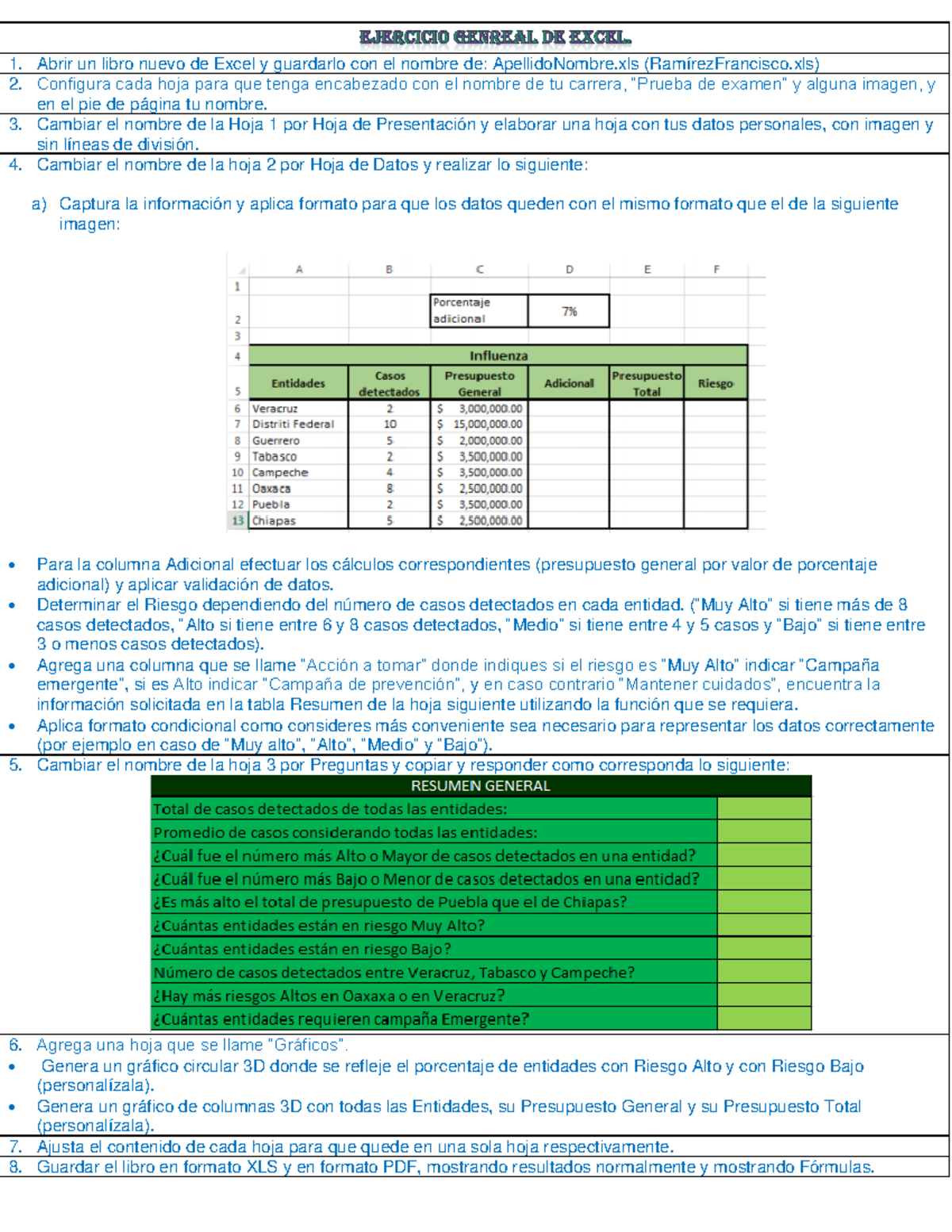 Ejercicio géneral de excel para repaso - Abrir un libro nuevo de Excel ...