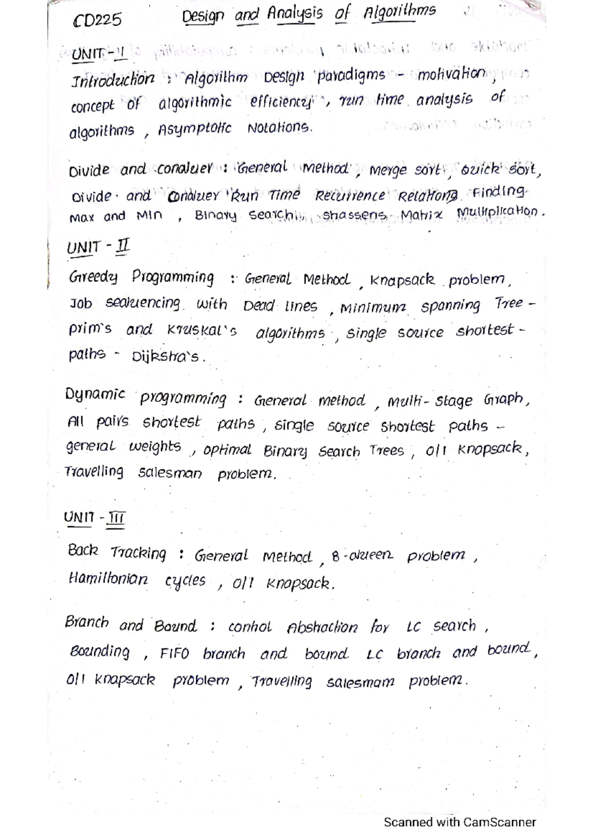 DAA Notes - all the best - CD225 Design and Analysis of Algorithms UNIT ...