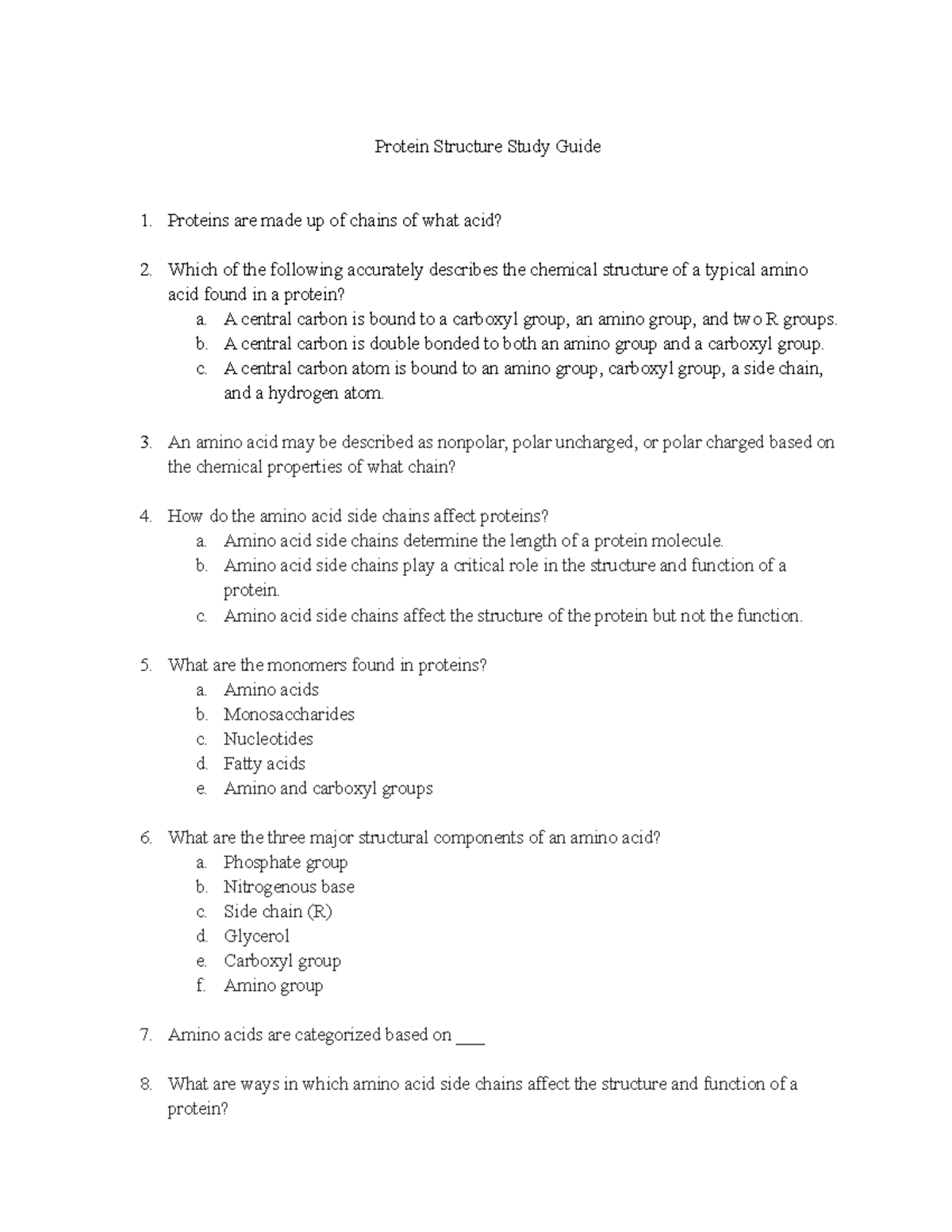 Bio protein structure study guide - Protein Structure Study Guide ...