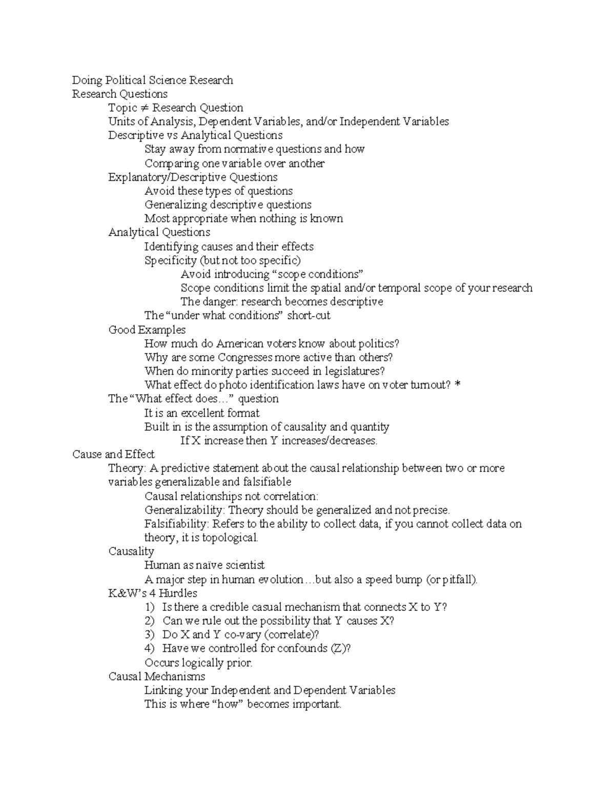 POLS 2000 Notes - Doing Political Science Research Research Questions ...