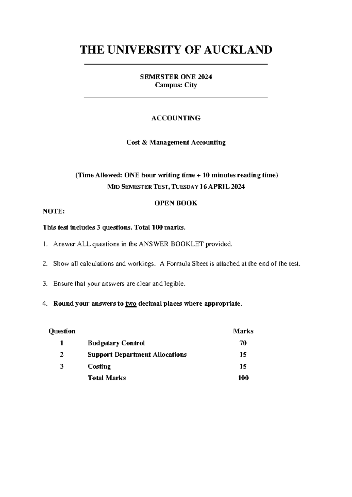 Test cover page S1 2024 - THE UNIVERSITY OF AUCKLAND SEMESTER ONE 2024 ...