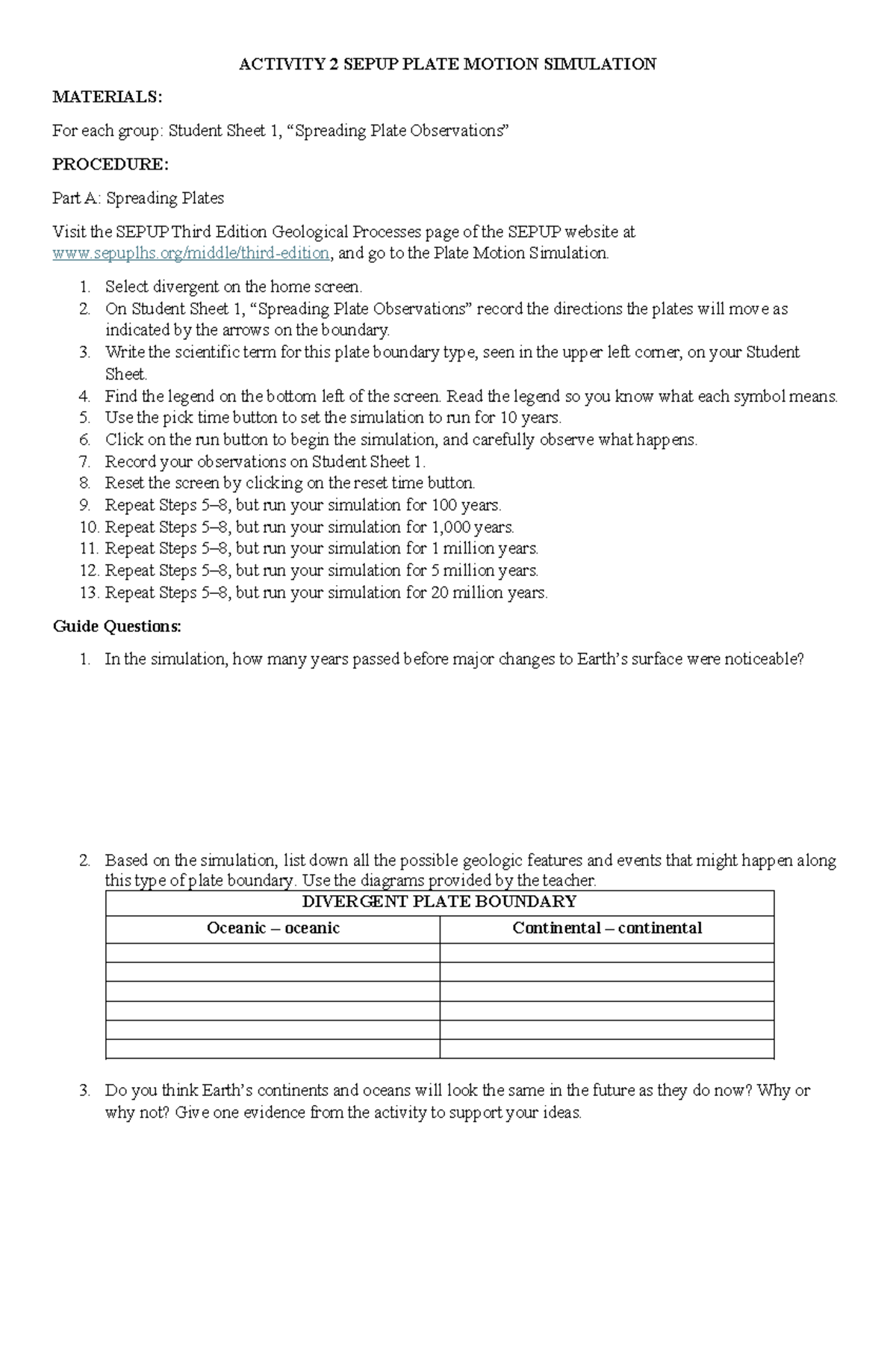 Activity 2 Sepup Plate Motion Simulation - ACTIVITY 2 SEPUP PLATE ...