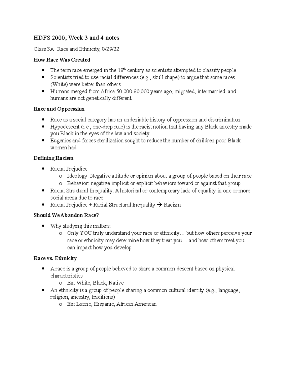 HDFS 2000 Week 3 and 4 notes - HDFS 2000, Week 3 and 4 notes Class 3A ...