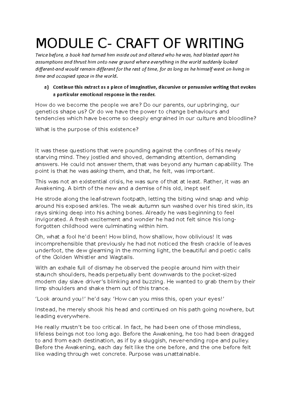 Mod C practice response Elena - MODULE C- CRAFT OF WRITING Twice before ...