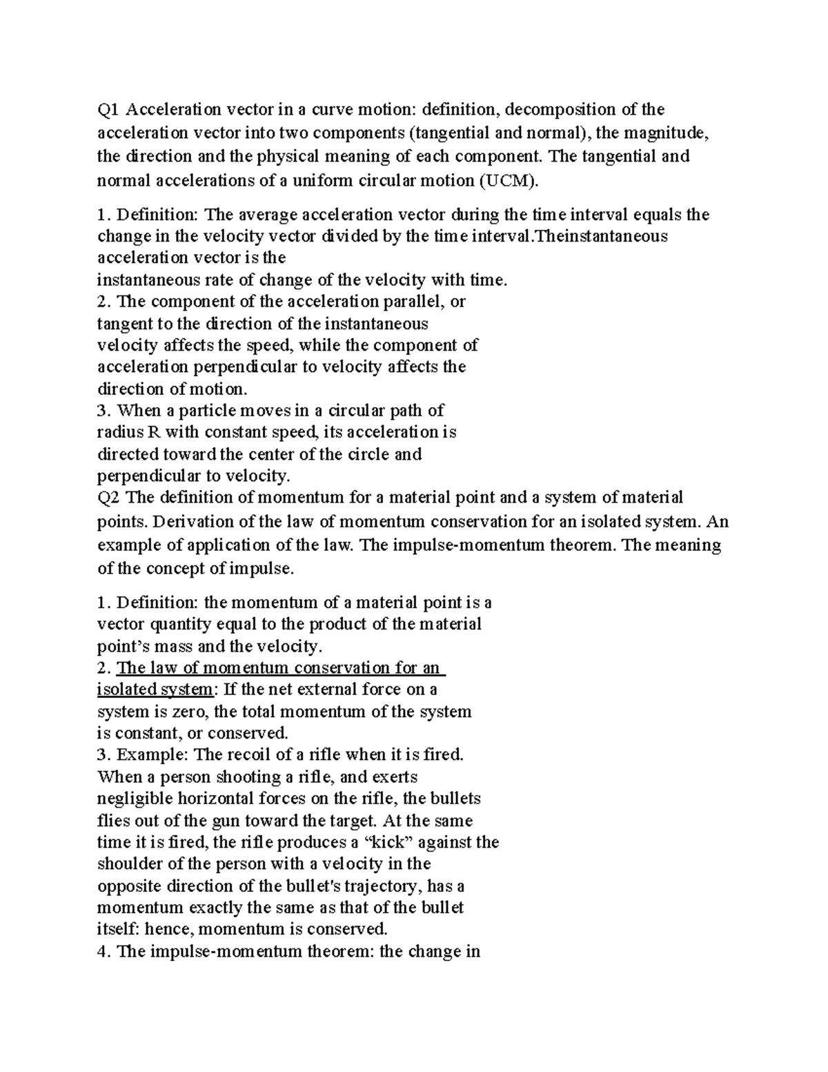 Phýics 1 revision - nooooo - Q1 Acceleration vector in a curve motion ...