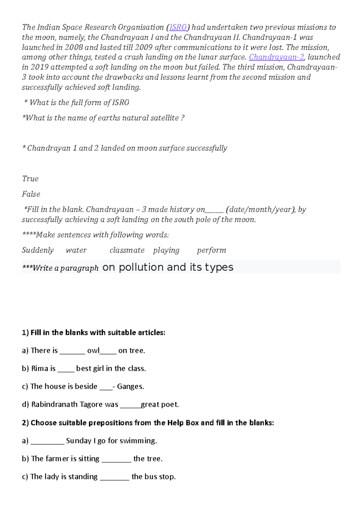 English - gfgfgf - The Indian Space Research Organisation (ISRO) had ...