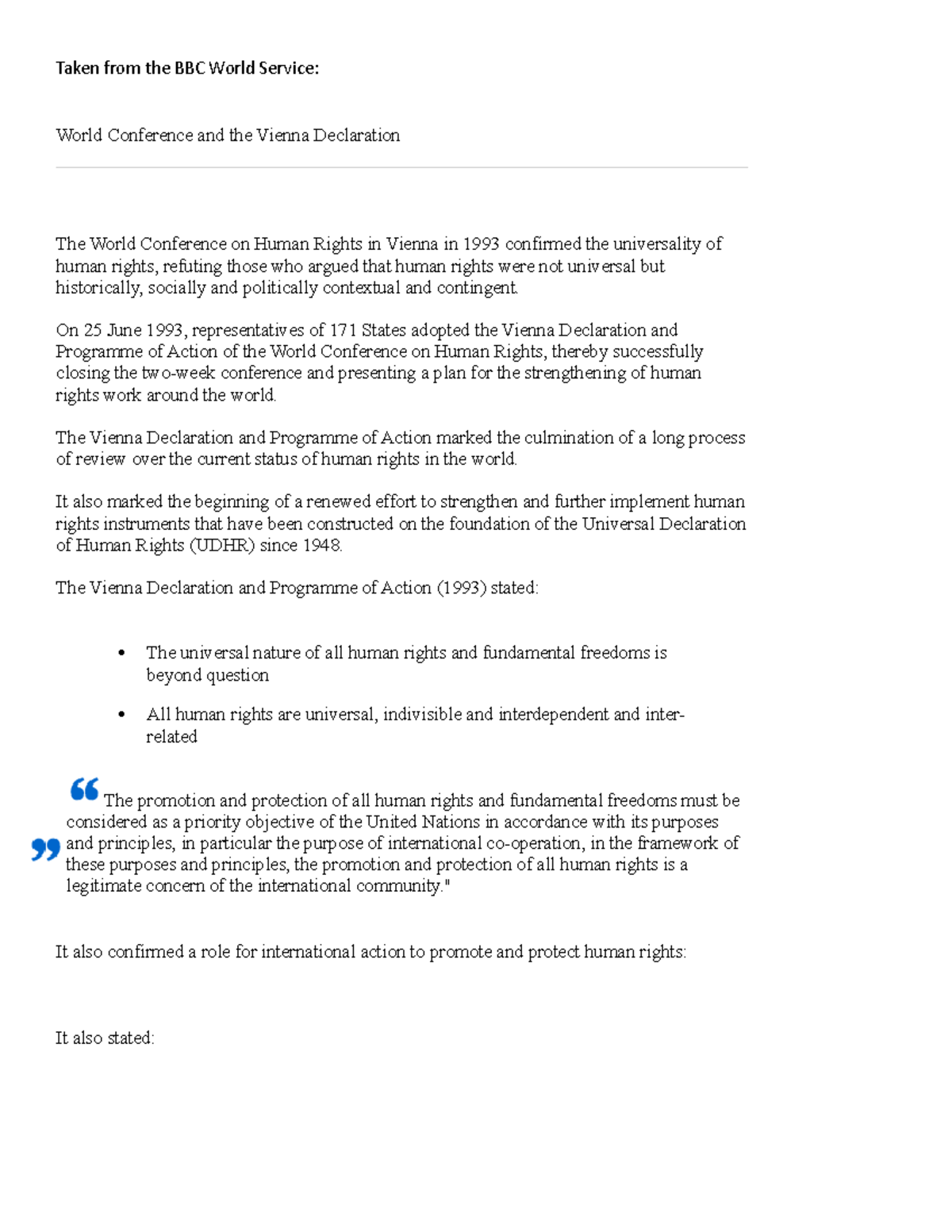 BBC Vienna - Taken from the BBC World Service: World Conference and the ...