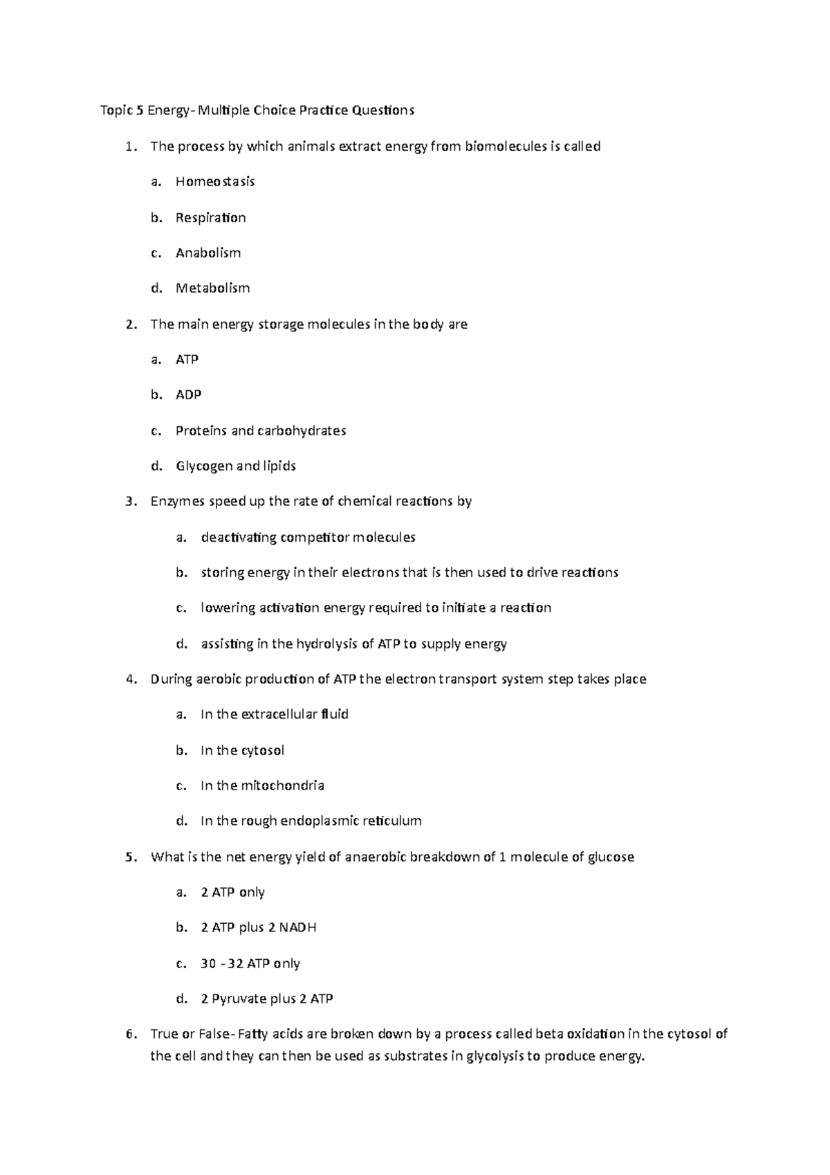 19 S1 HP1 Topic 5 Revision MCQ - Topic 5 Energy- Multiple Choice ...