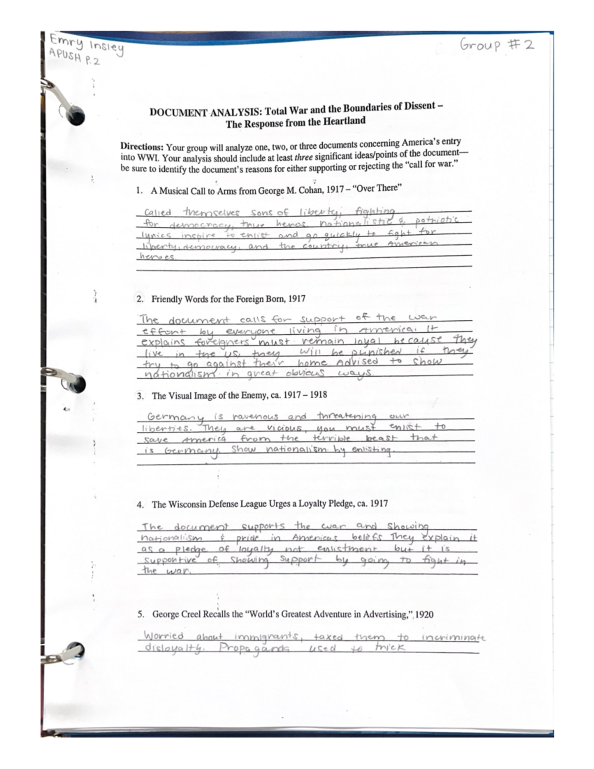 Document Analysis Total War and the Boundaries of Dissent - Studocu