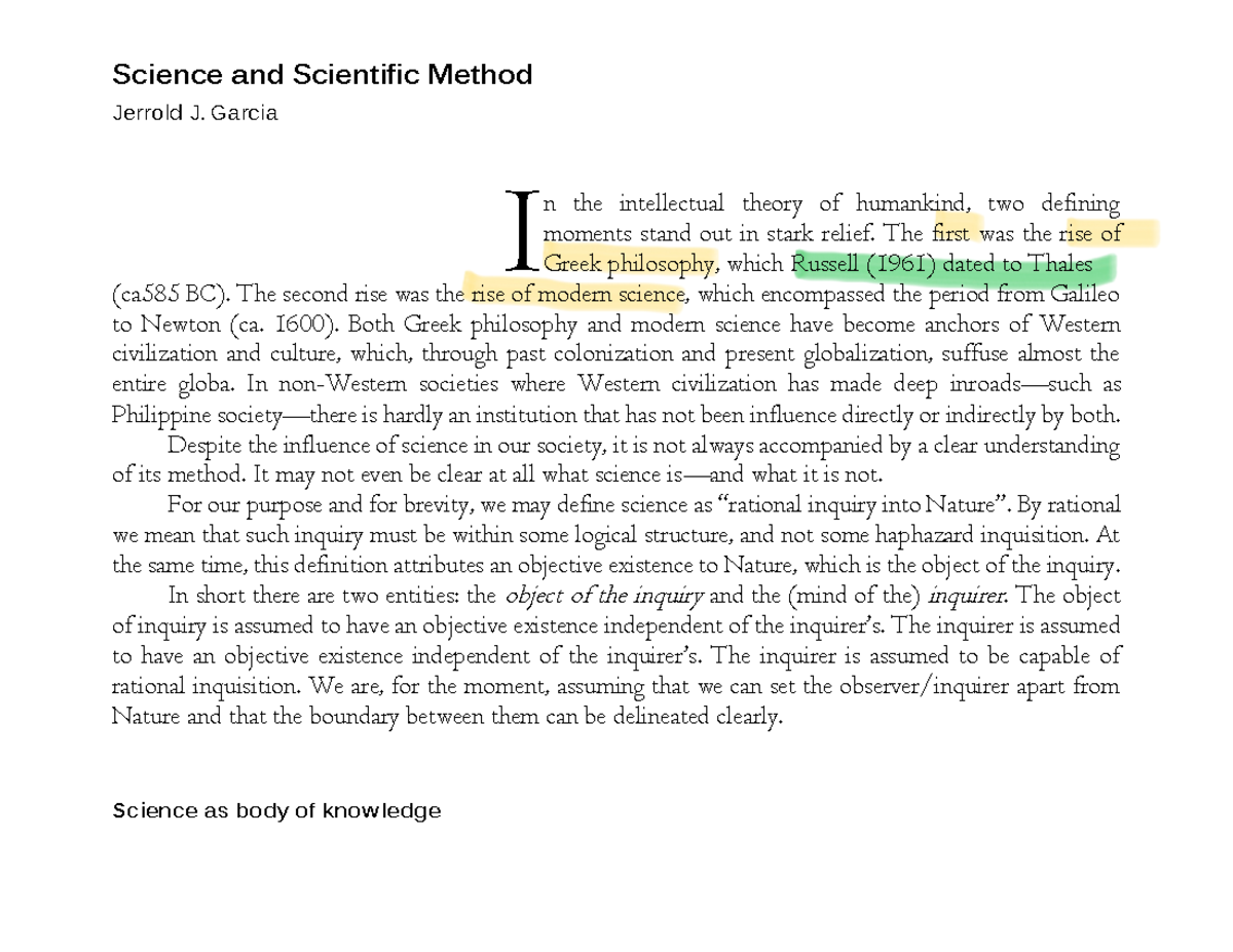 Science and the Scientific Methods - Science and Scientific Method ...