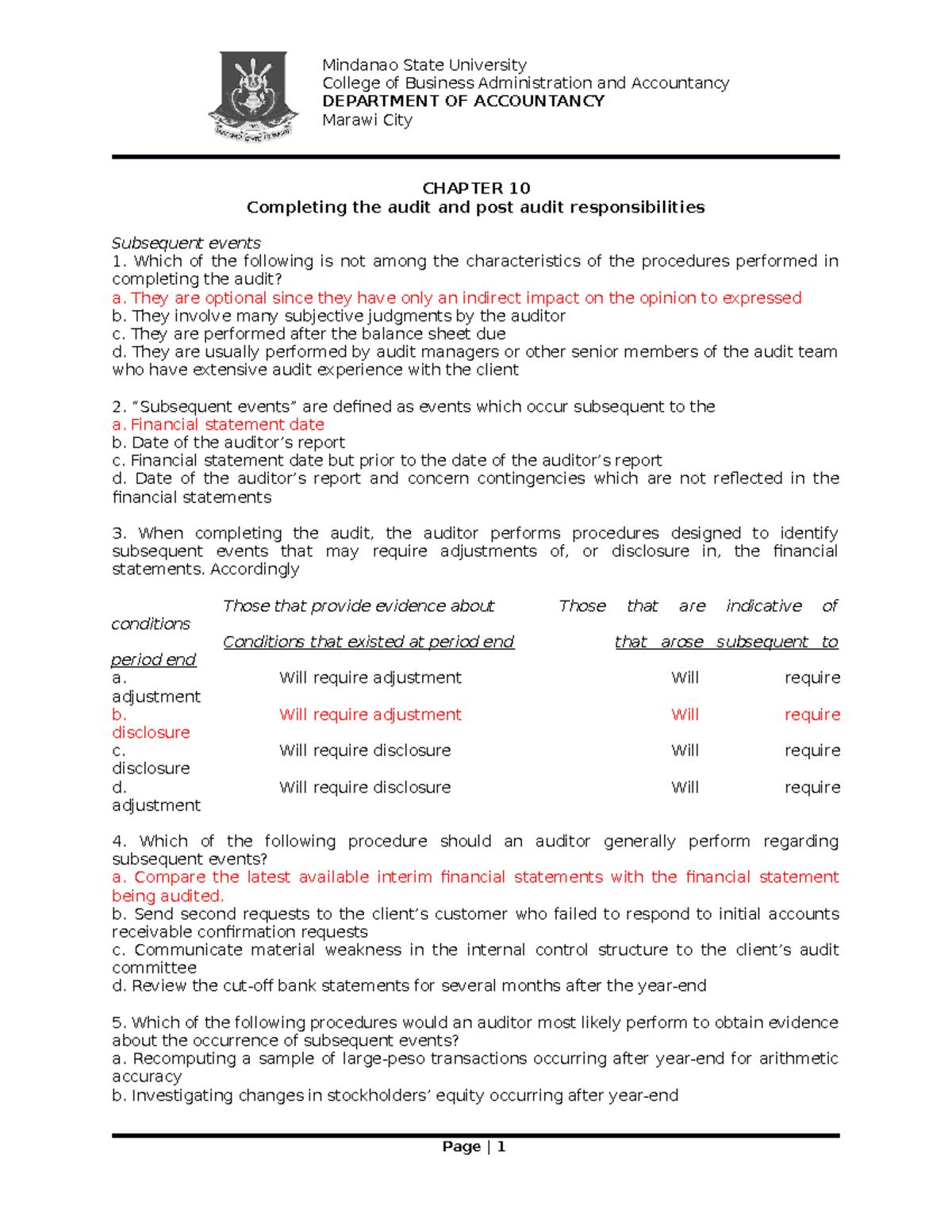 Chapter 10 - This would be helpful if the student will take the CPALE ...