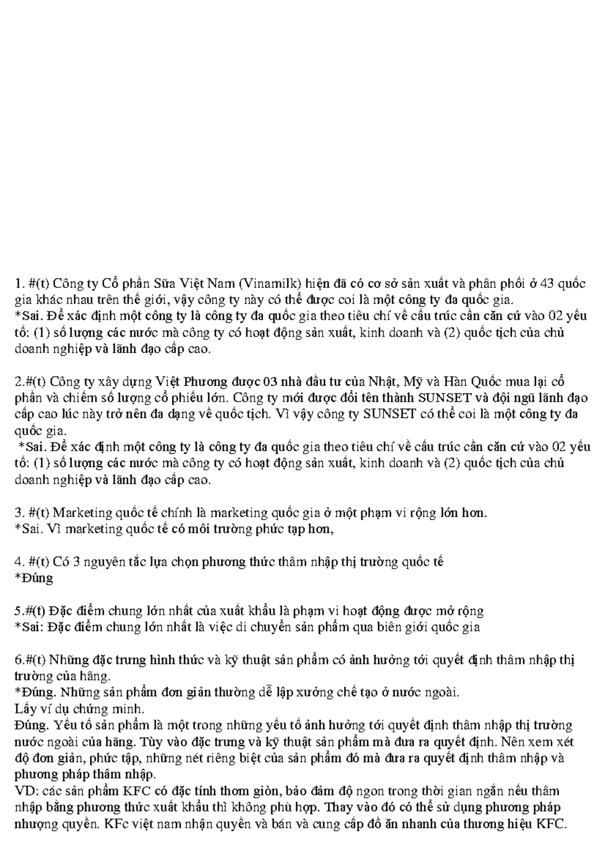 Đúng-sai-Mar QT 1 - hihi - #(t) Công ty Cổ phần Sữa Việt Nam (Vinamilk) hiện đã có cơ sở sản ...