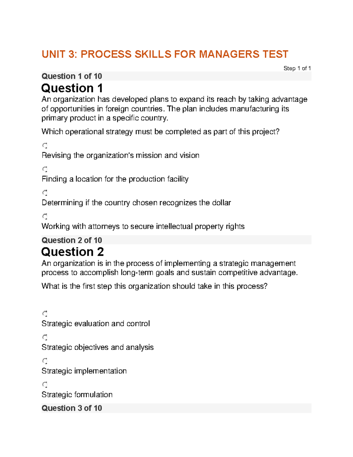 UNIT 3 TEST - Module 2 - 4 - UNIT 3: PROCESS SKILLS FOR MANAGERS TEST ...