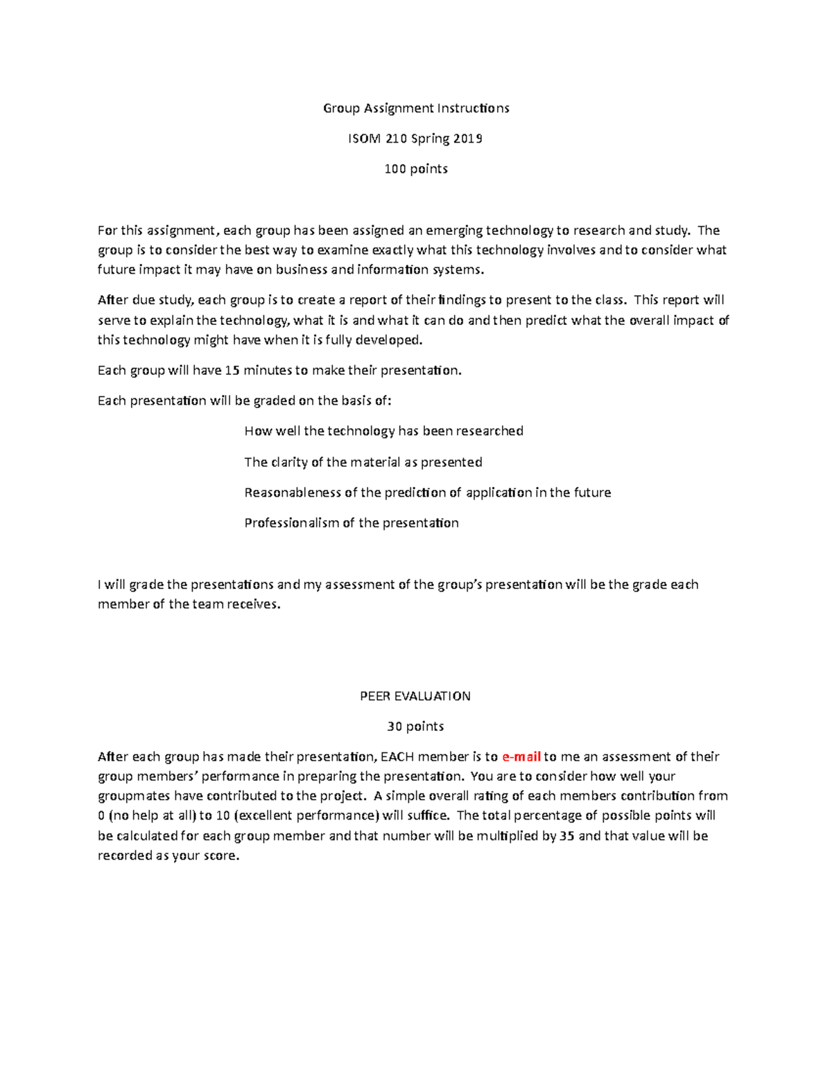 Group Assignment S19 - Group Assignment Instructions ISOM 210 Spring ...