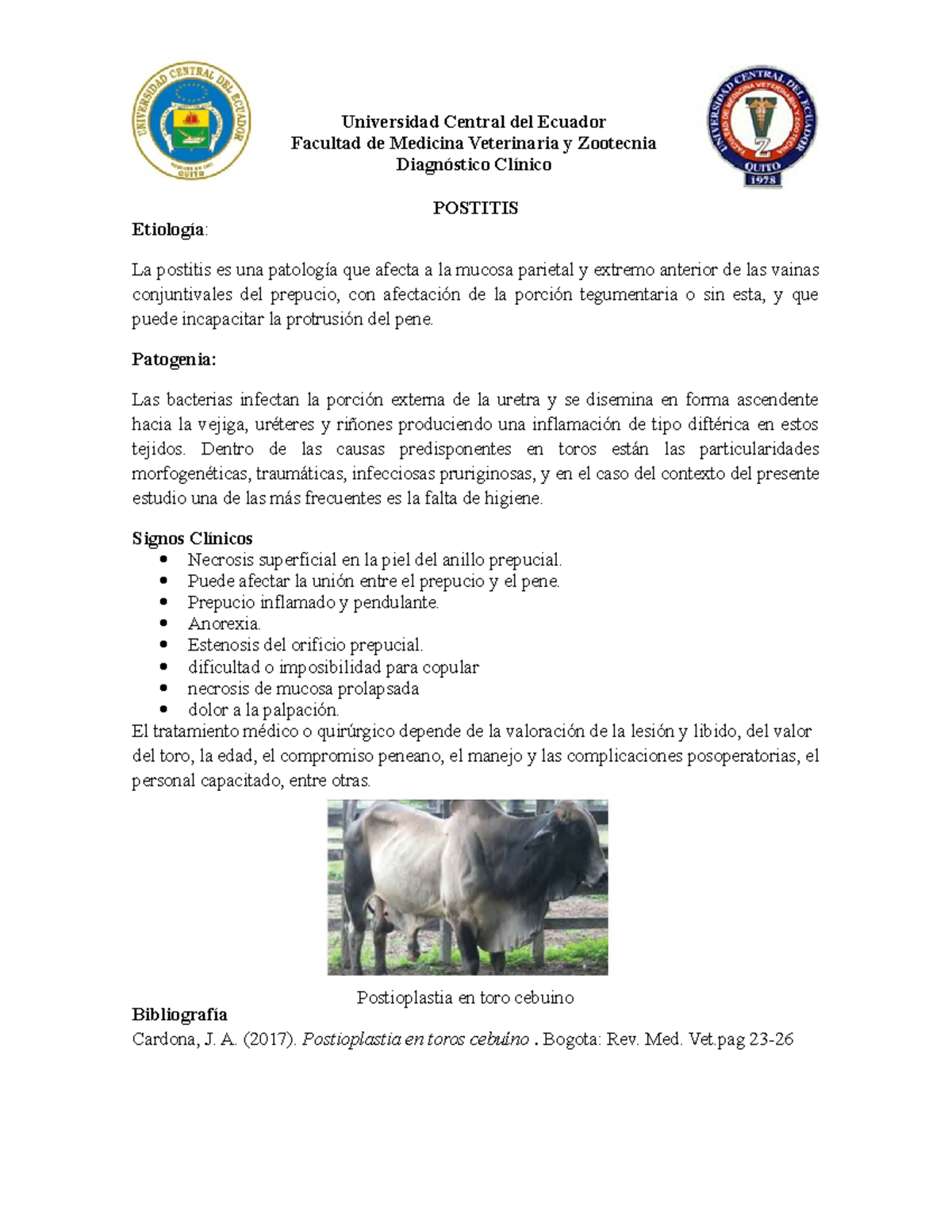 Postitis. Veterinaria - Universidad Central del Ecuador Facultad de ...