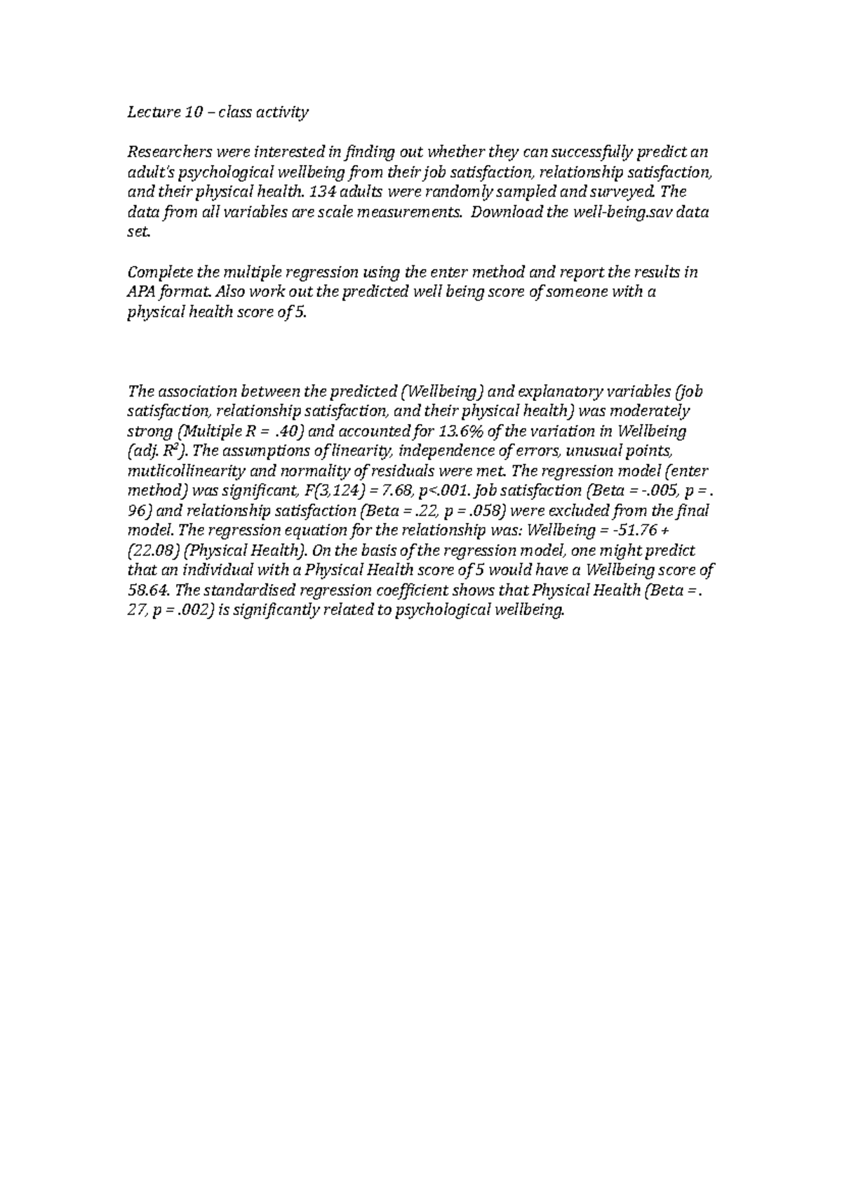 Class activity model answers - Lecture 10 – class activity Researchers ...